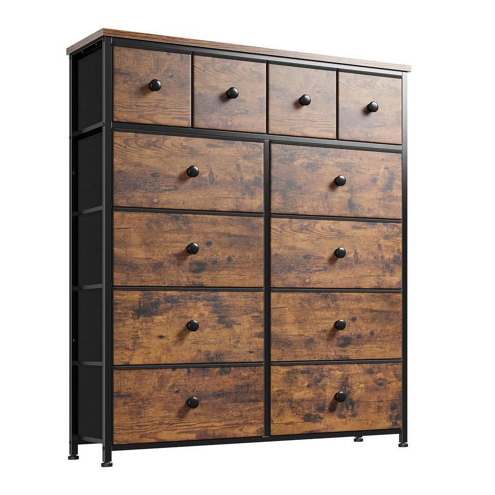Raybee Tall Dresser with 12 Drawers, Rustic Wood and Steel Frame Design ...