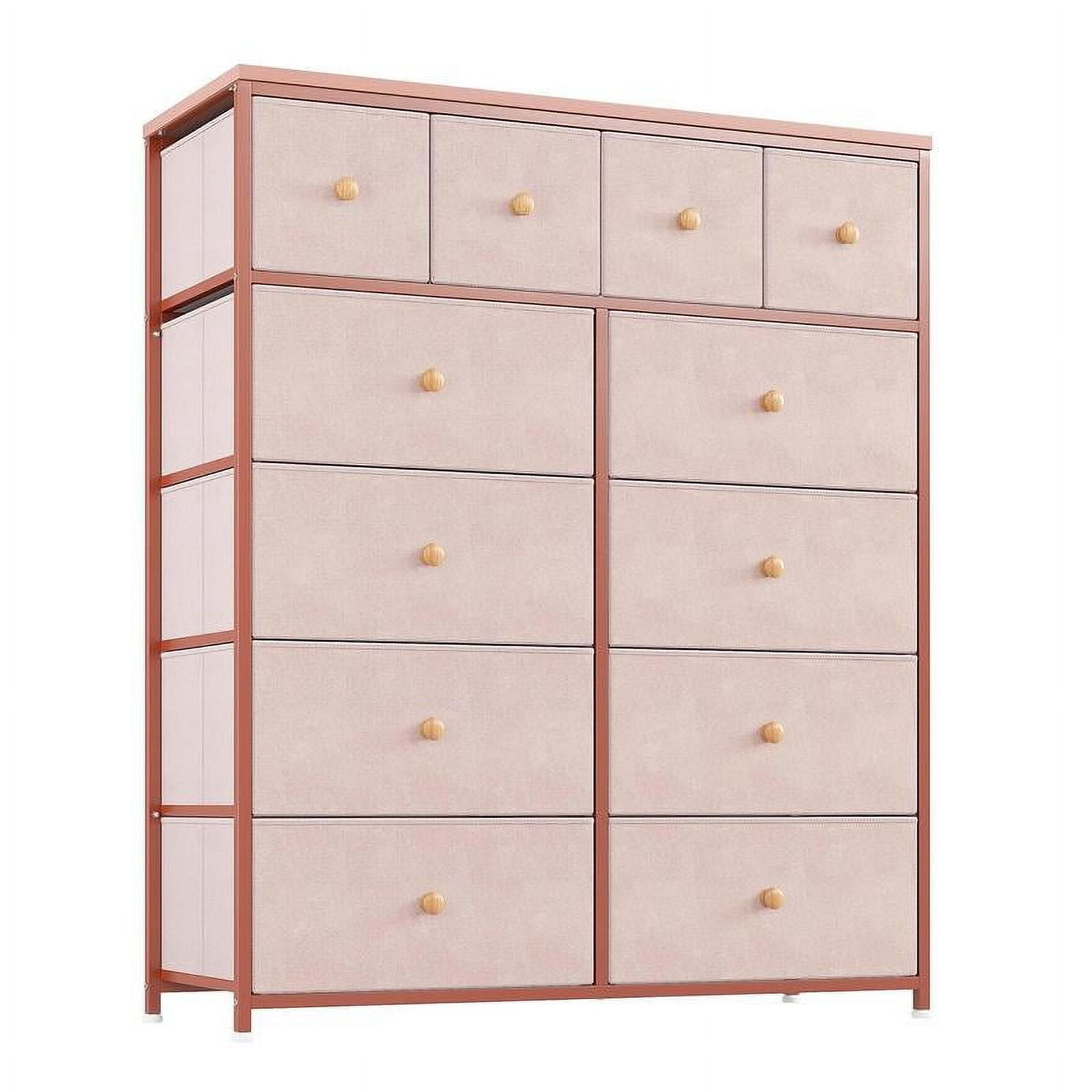 Raybee Tall Dresser with 12 Drawers, Rustic Wood and Steel Frame Design ...