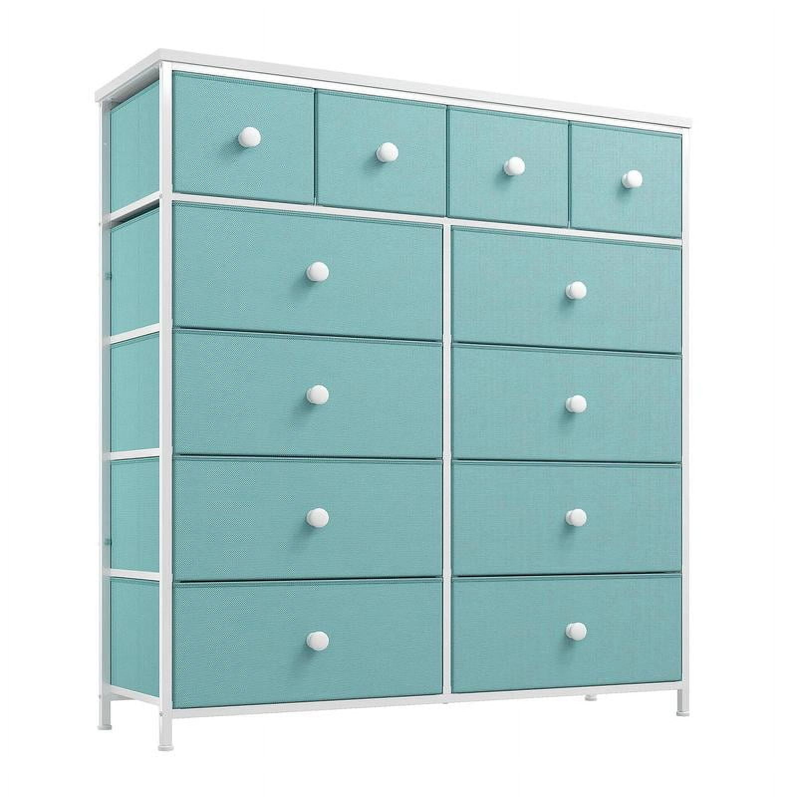 Raybee Tall Dresser with 12 Drawers, Rustic Wood and Steel Frame Design ...