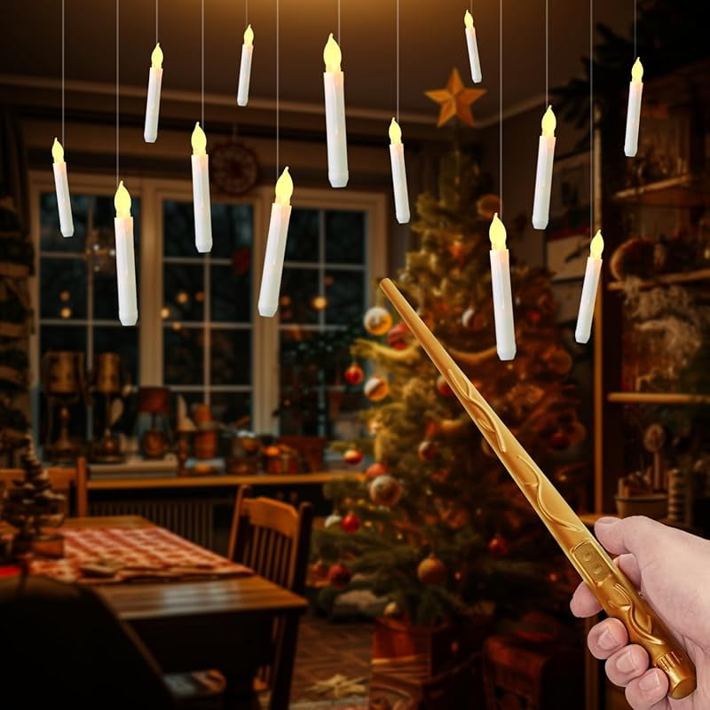 Raycare Floating Candles with Wand, 12 Pcs Magic Hanging Candles ...