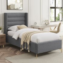 Montez Upholstered Velvet King Size Wingback Platform Bed, Cream White ...