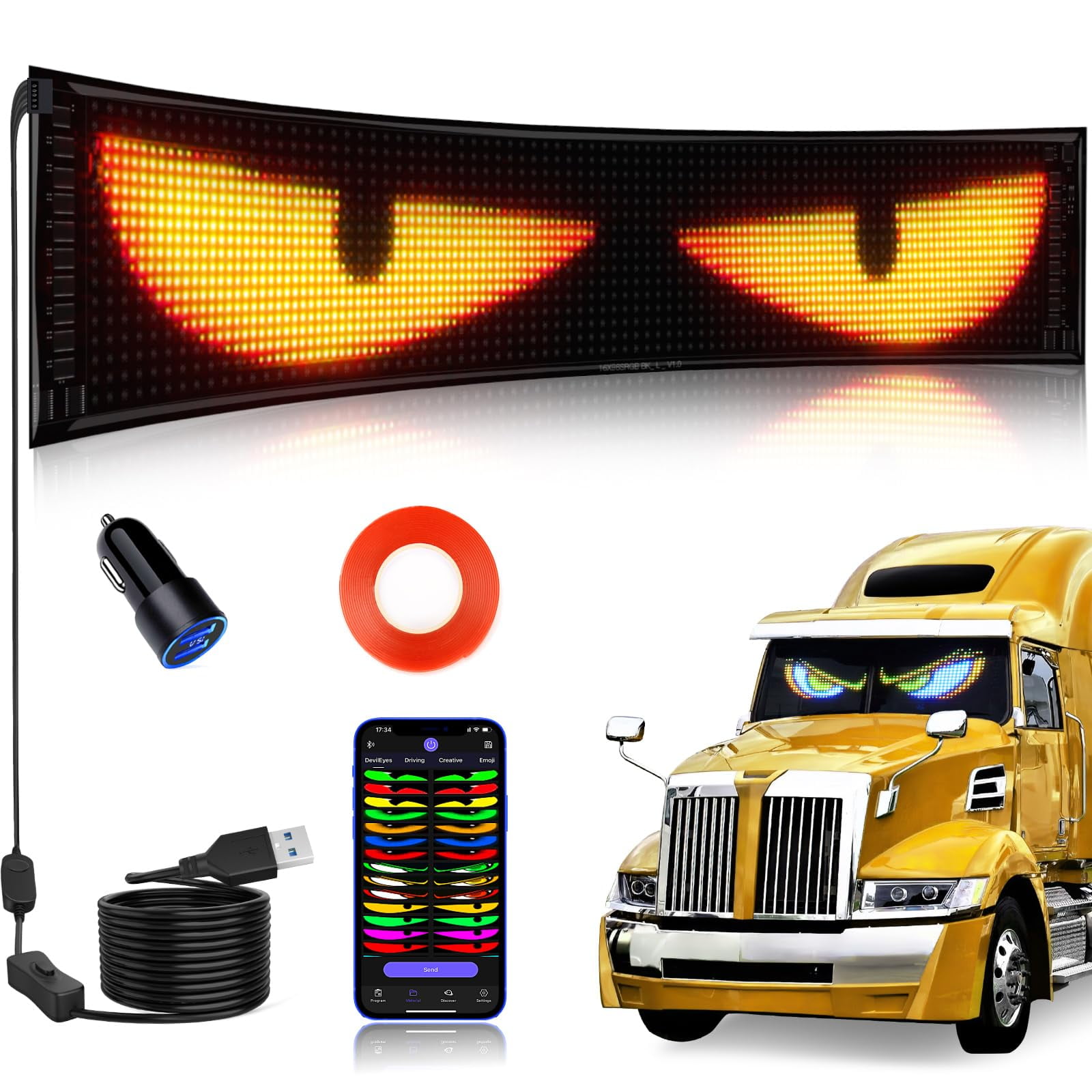 Rayhome Synchronize Multiple Devil SSF20 Eyes Light, 23''x5'' Full Color LED Eyes for Truck ...