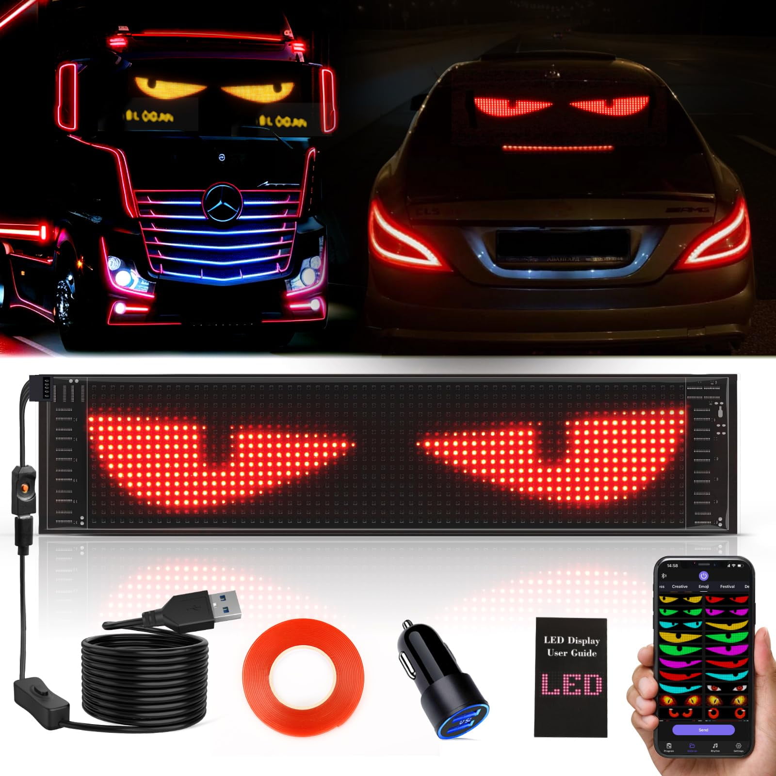 Rayhome Upgrade Synchronize Multiple KEF16 Devil Eyes Light, 15''x4'' Full Color Big Eye Flex ...