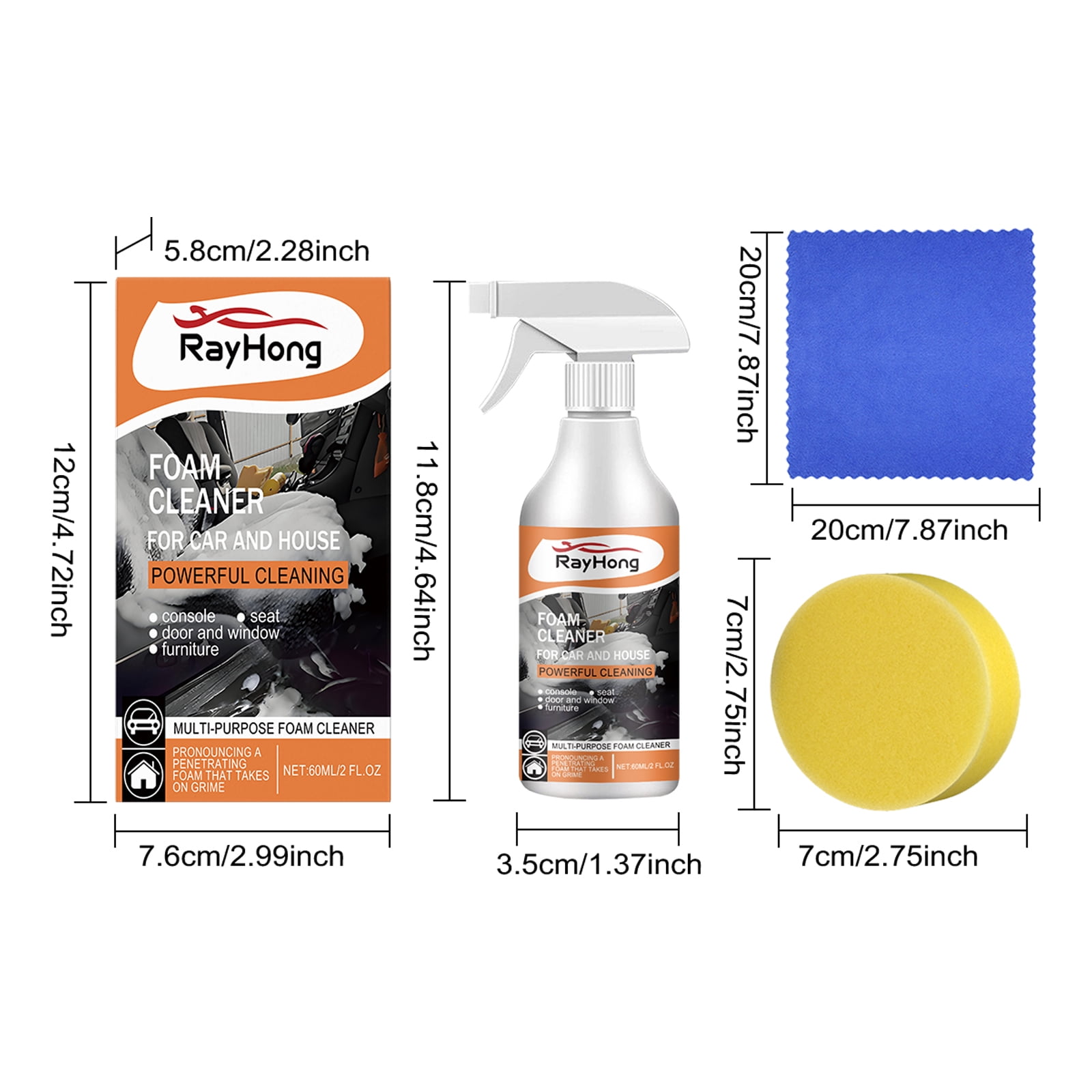 Rayhong Multi-Functional Foam Cleaner Car Roof Car Interior Steering ...