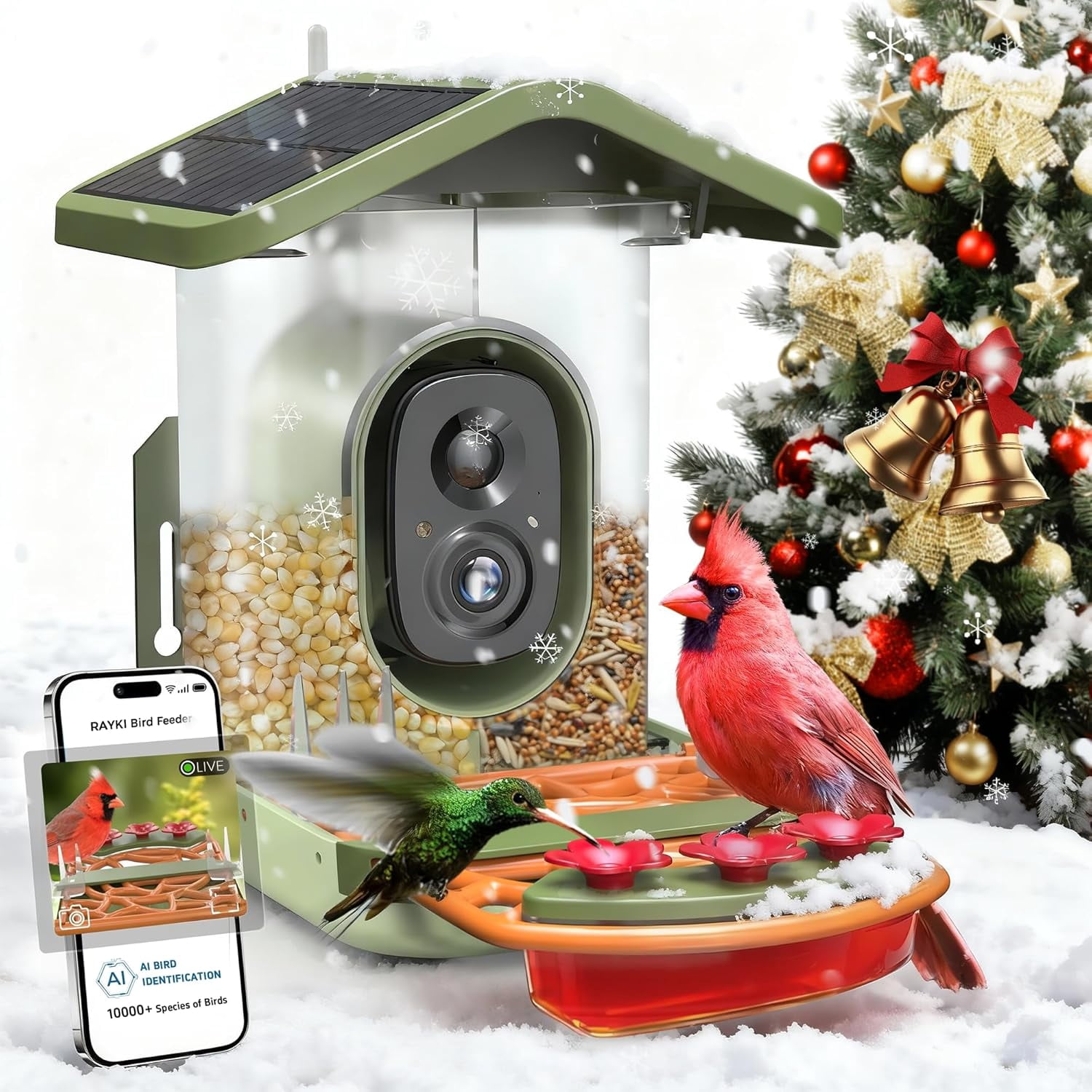 Rayki Solar Smart Bird Feeder with Camera, 2K HD Live Video with AI ...