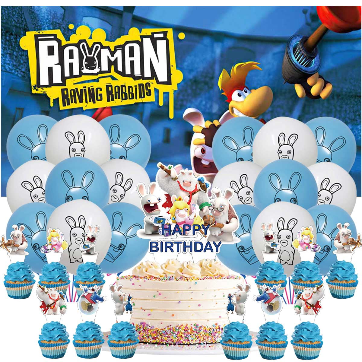 Rayman Raving Rabbids Party Supplies Latex Balloons Decor Banner ...