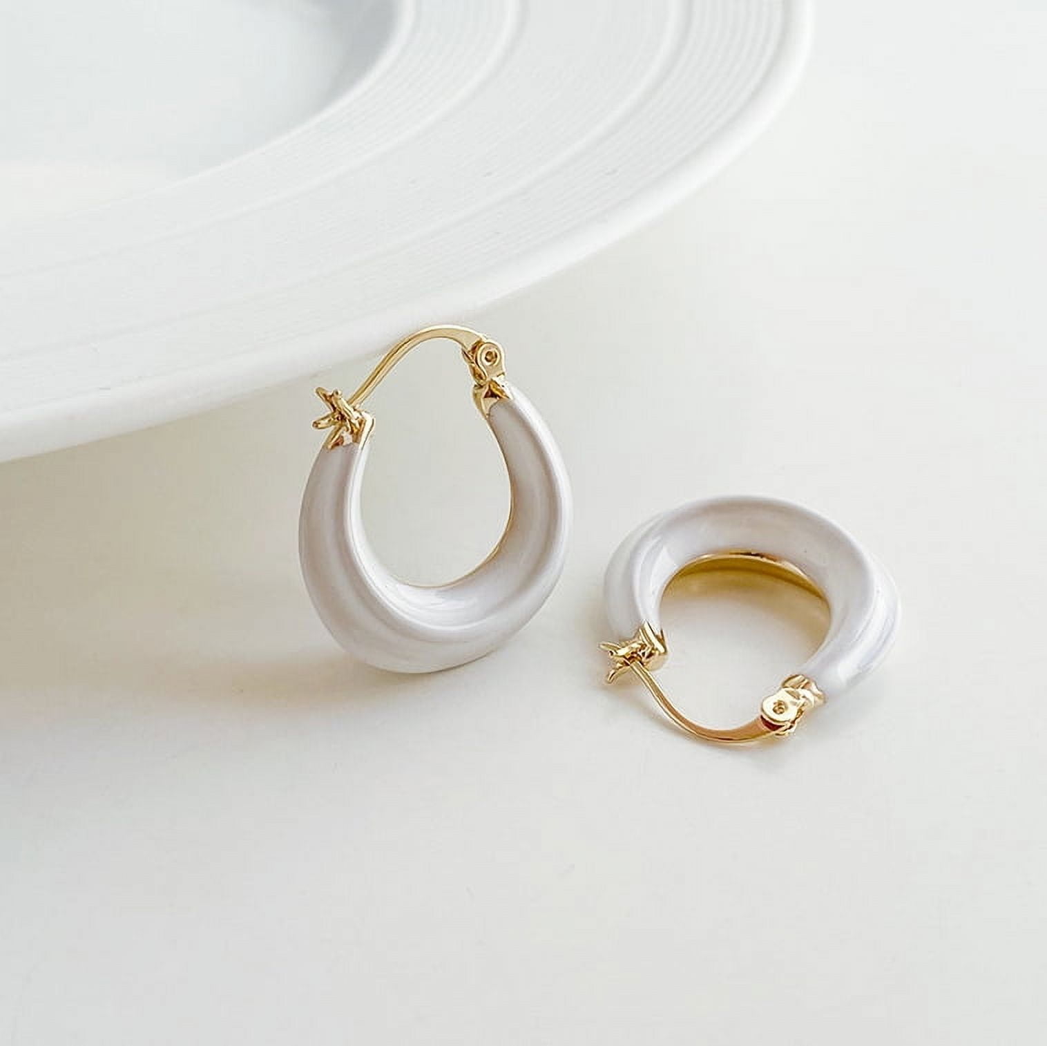 Raymard Hoop Earrings for Women Vintage Navy Blue 18k Real Gold Plated ...