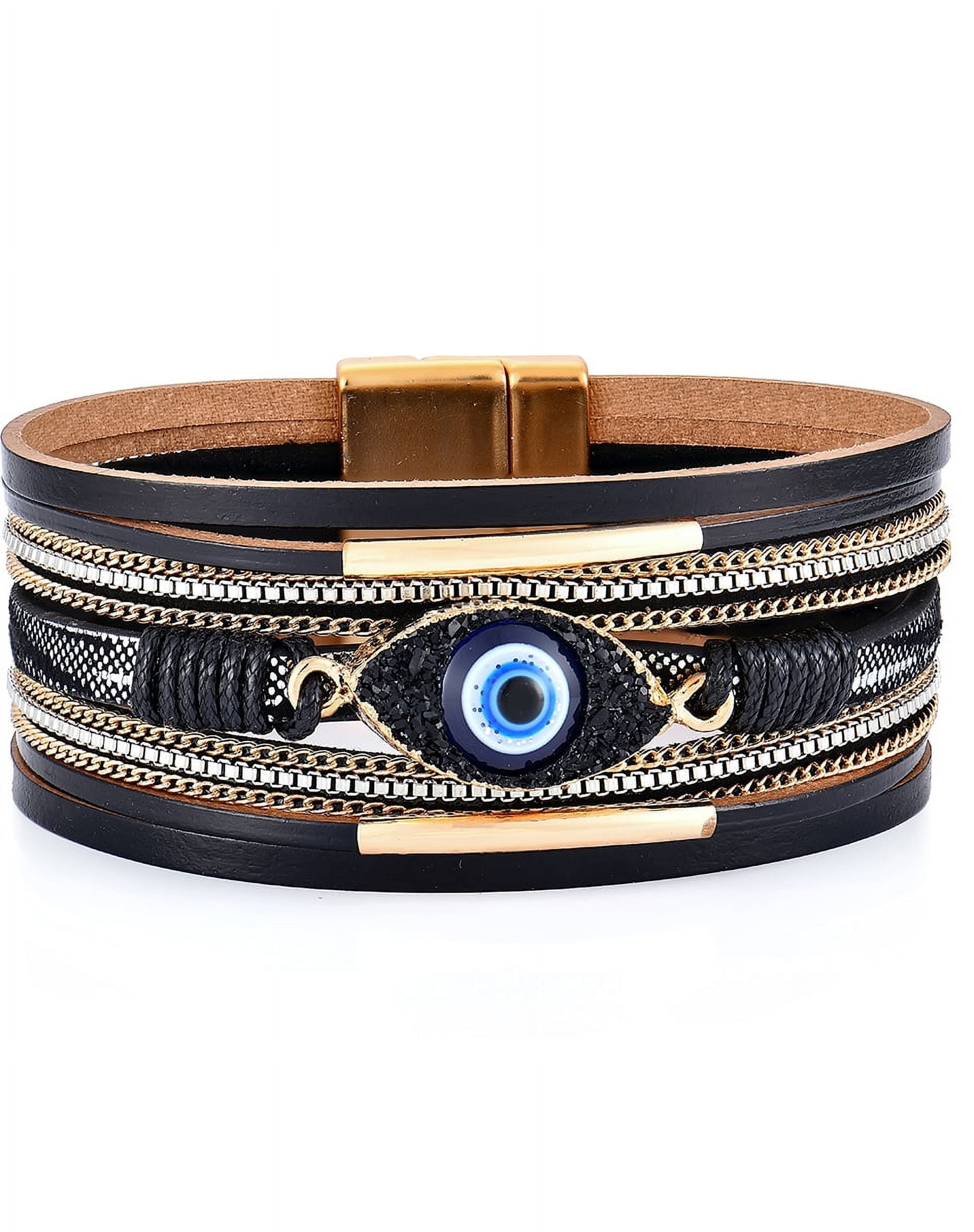 Raymard Leather Multilayer Bracelet for Women Evil Eye Braided ...