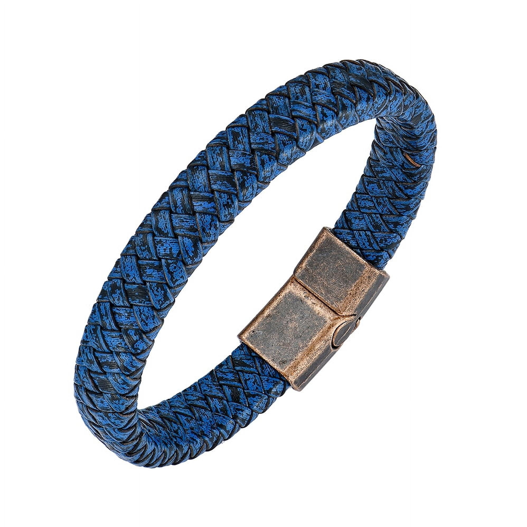 Raymard Mens Bracelets 8.3",Blue Bracelets,Leather and Steel,Navy Blue ...