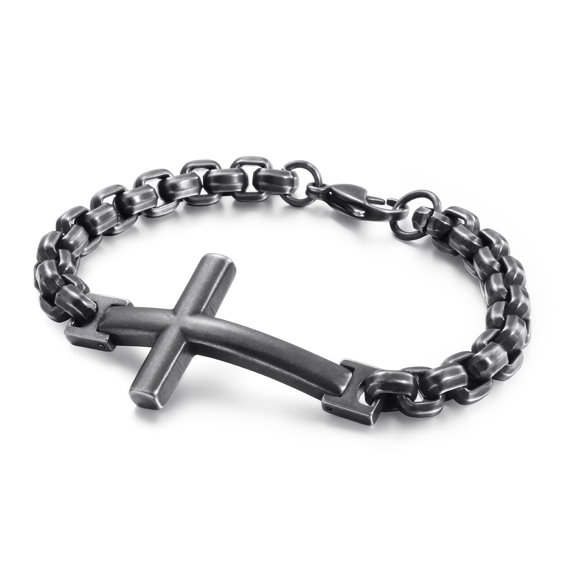 Raymard Mens Christian Black Cross 316L Stainless Steel Chain Bracelet ...