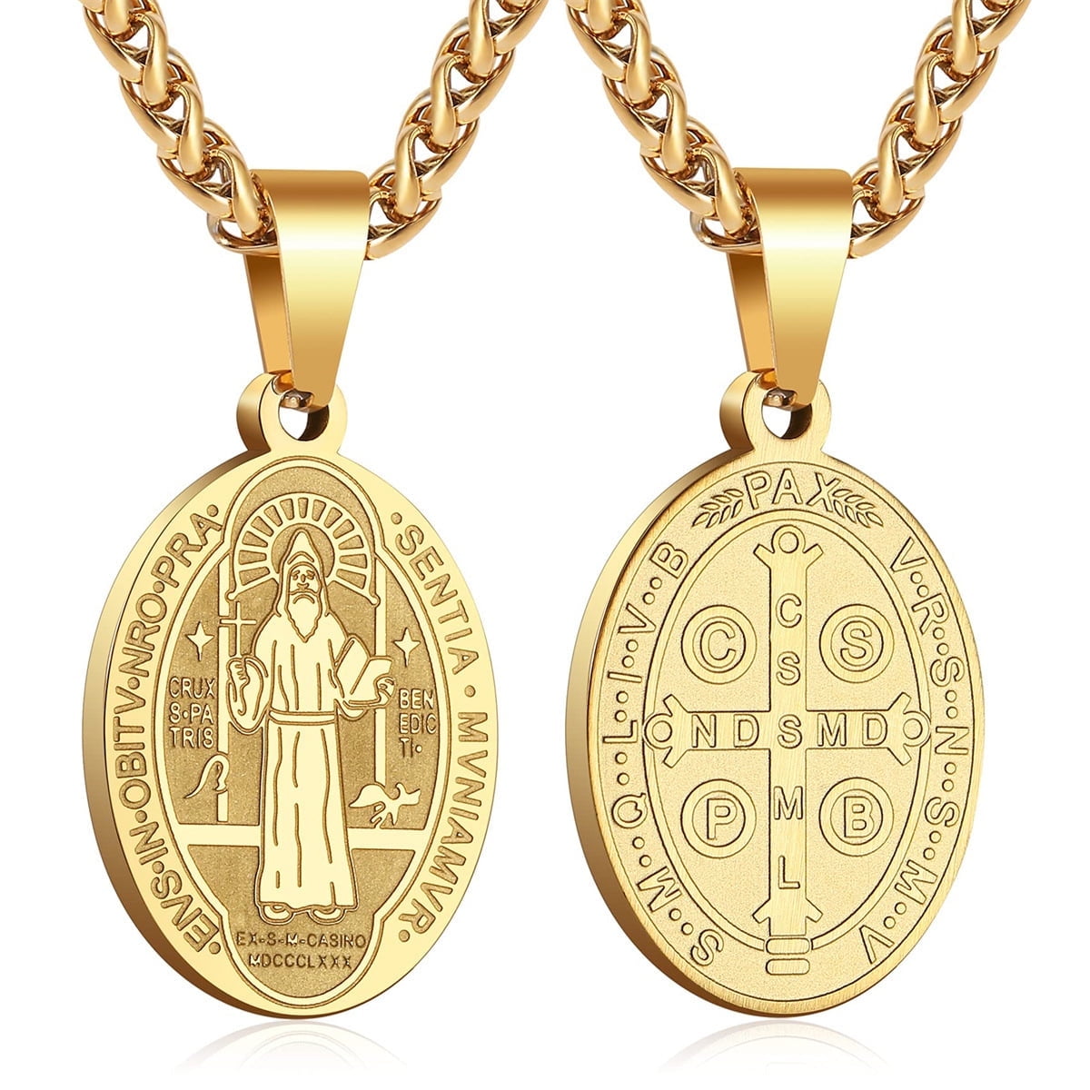 Raymard Oval Saint Benedict Medal Necklace for Men Titanium Steel ...