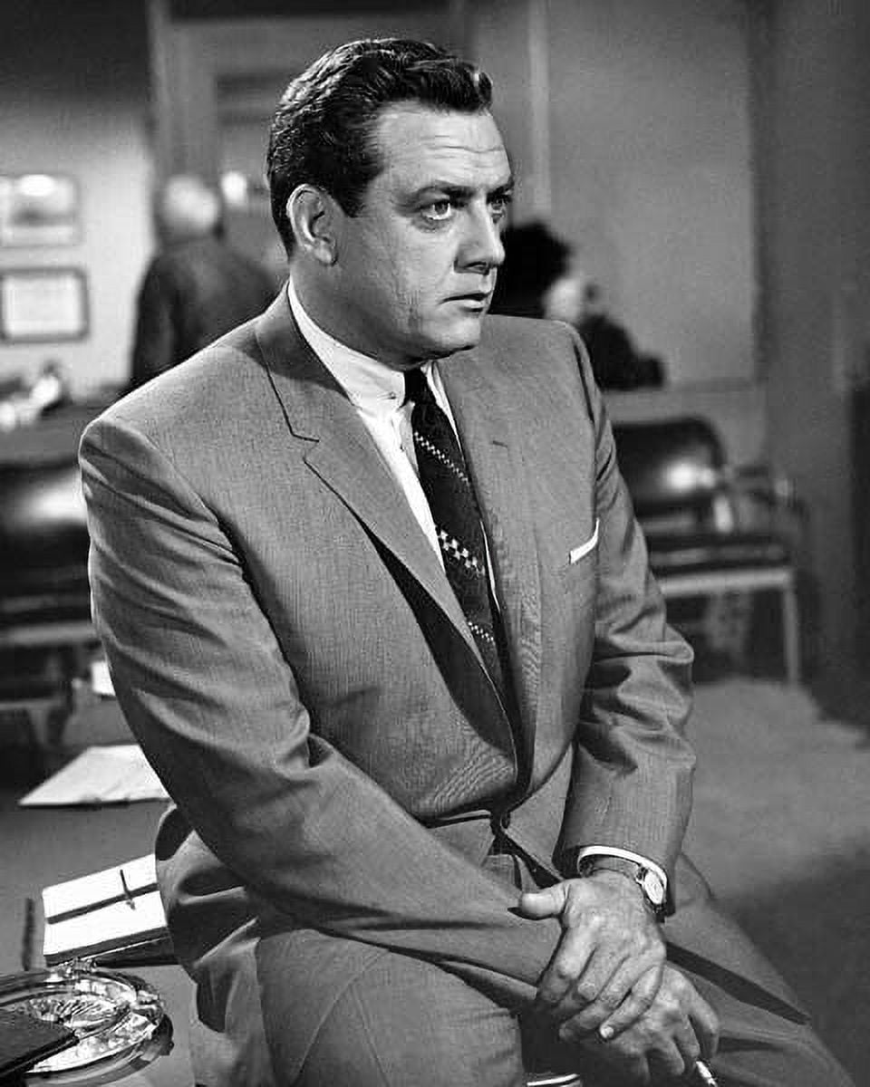 Raymond Burr as Perry Mason sitting on his desk smoking cigarette 24x36 ...