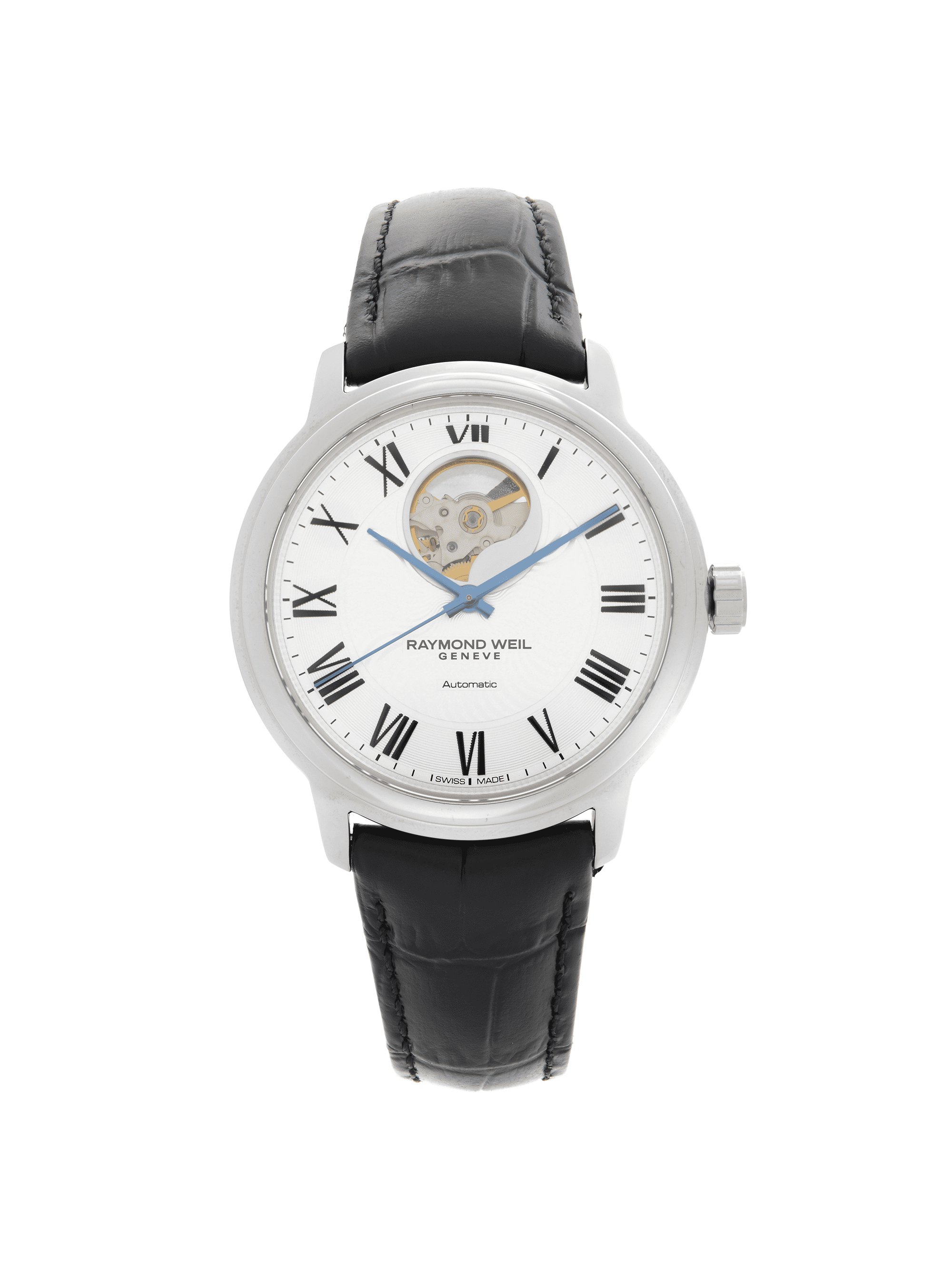 Raymond Weil Maestro 39.5mm Leather Steel Automatic Silver Watch 2227 ...