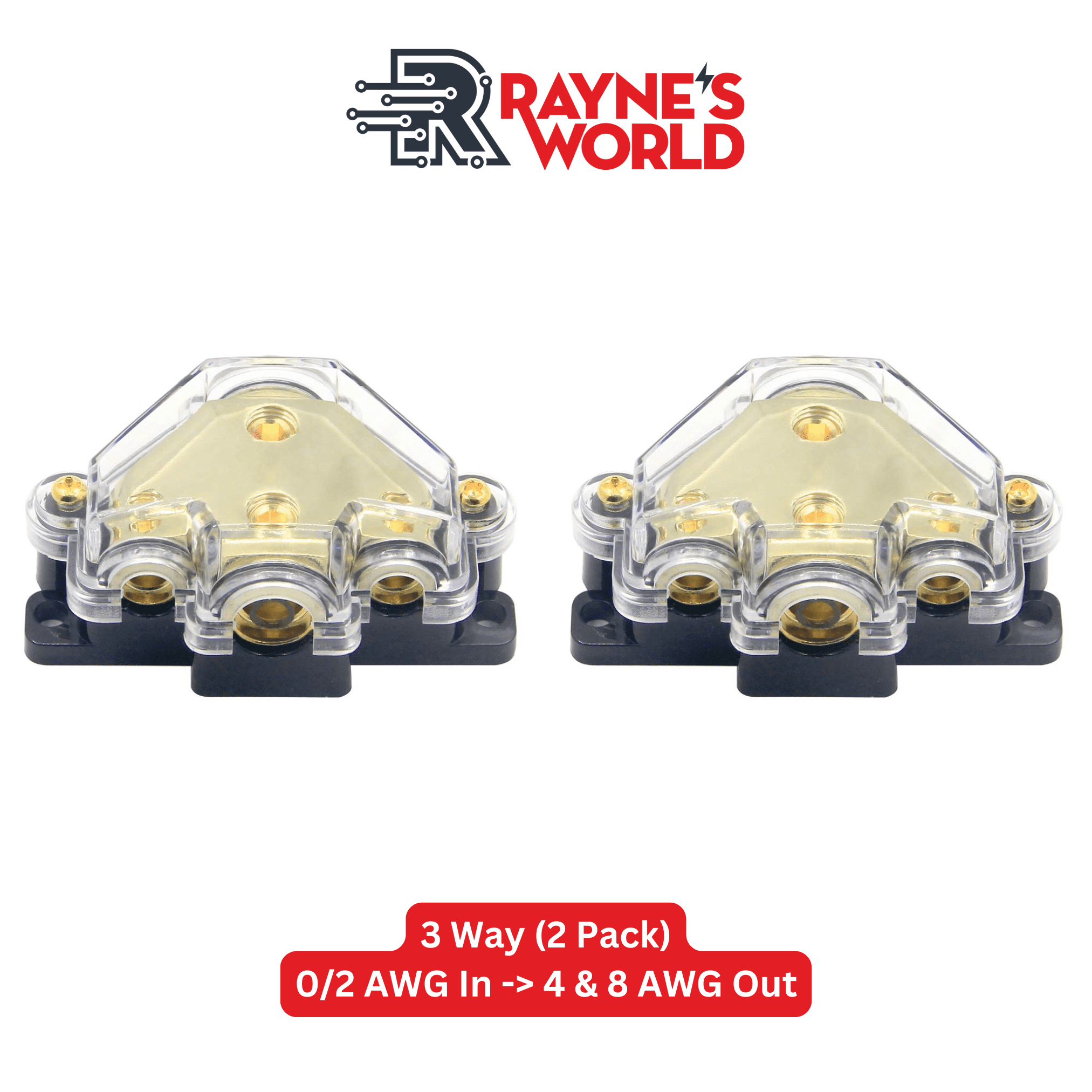 Rayne's World Gold 3 Way Power Distribution Block 0-4 AWG in 4-10 AWG ...
