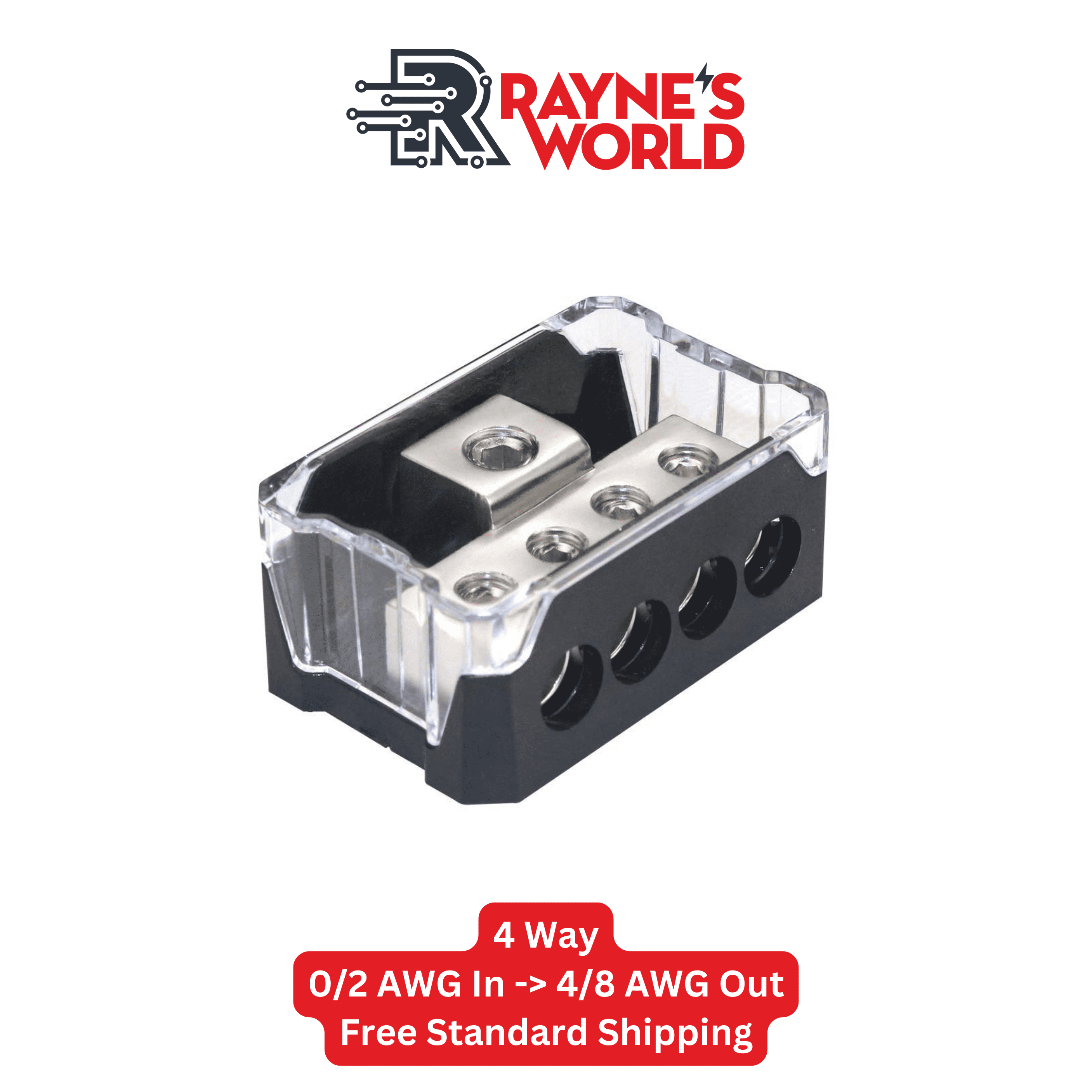 Rayne's World Gray 4 Way Power Distribution Block 0-4 Gauge in 4-8 ...