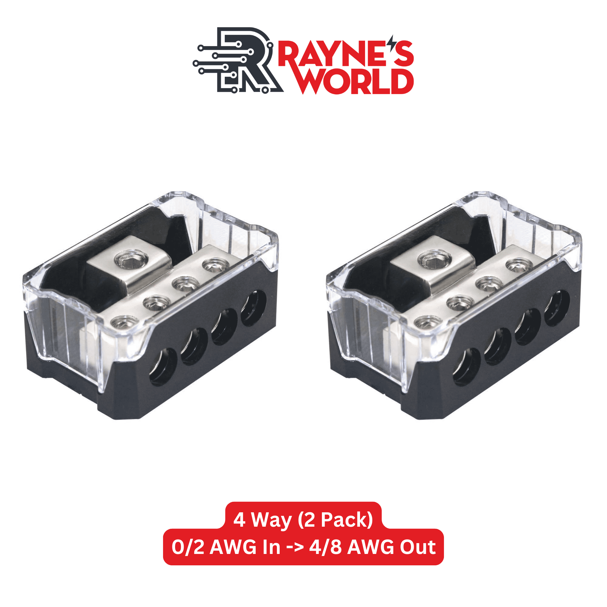 Rayne's World Gray 4 Way Power Distribution Block 0-4 AWG in 4-8 AWG ...