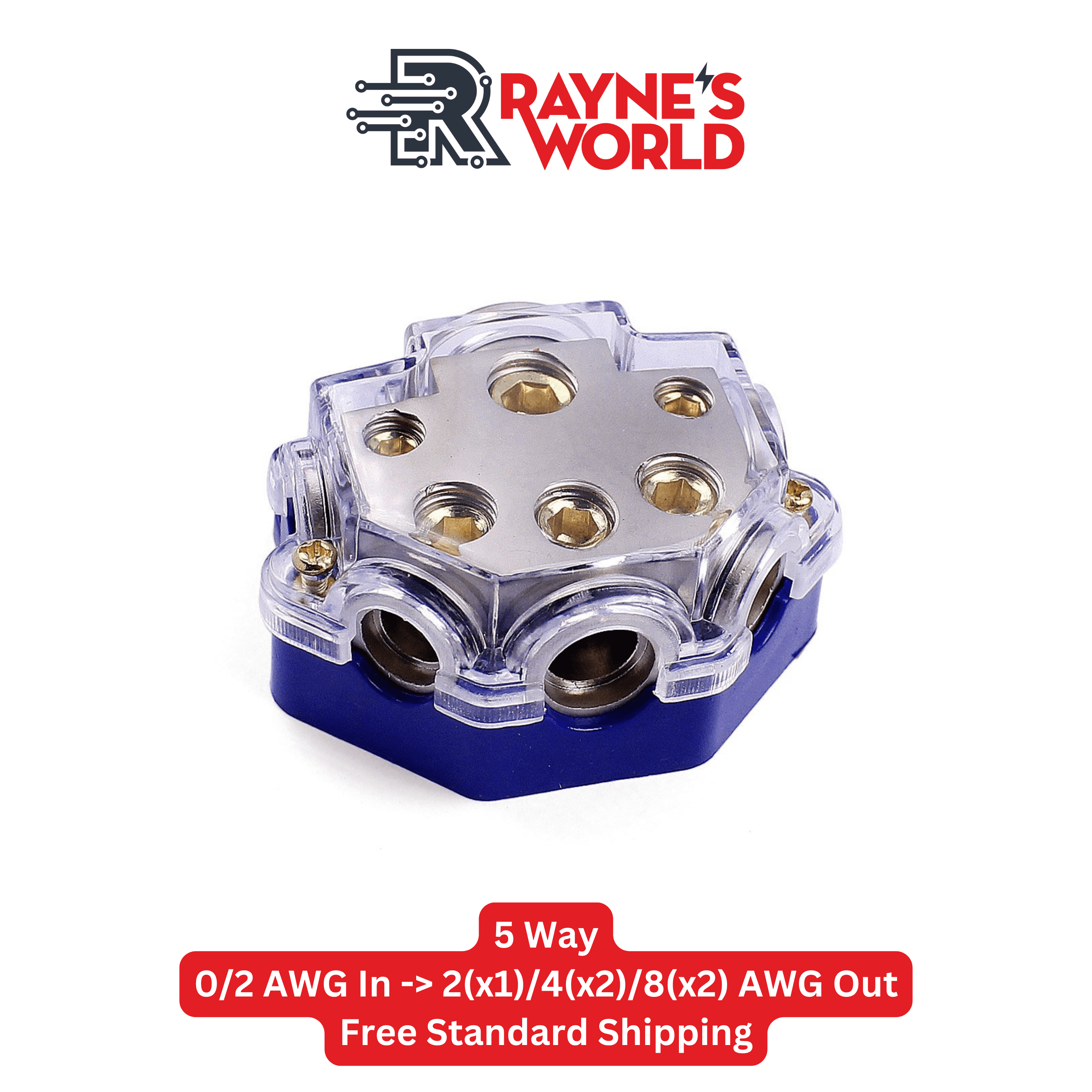 Rayne's World Gray 5 Way Power Distribution Block 0-4 Gauge in 2-10 ...