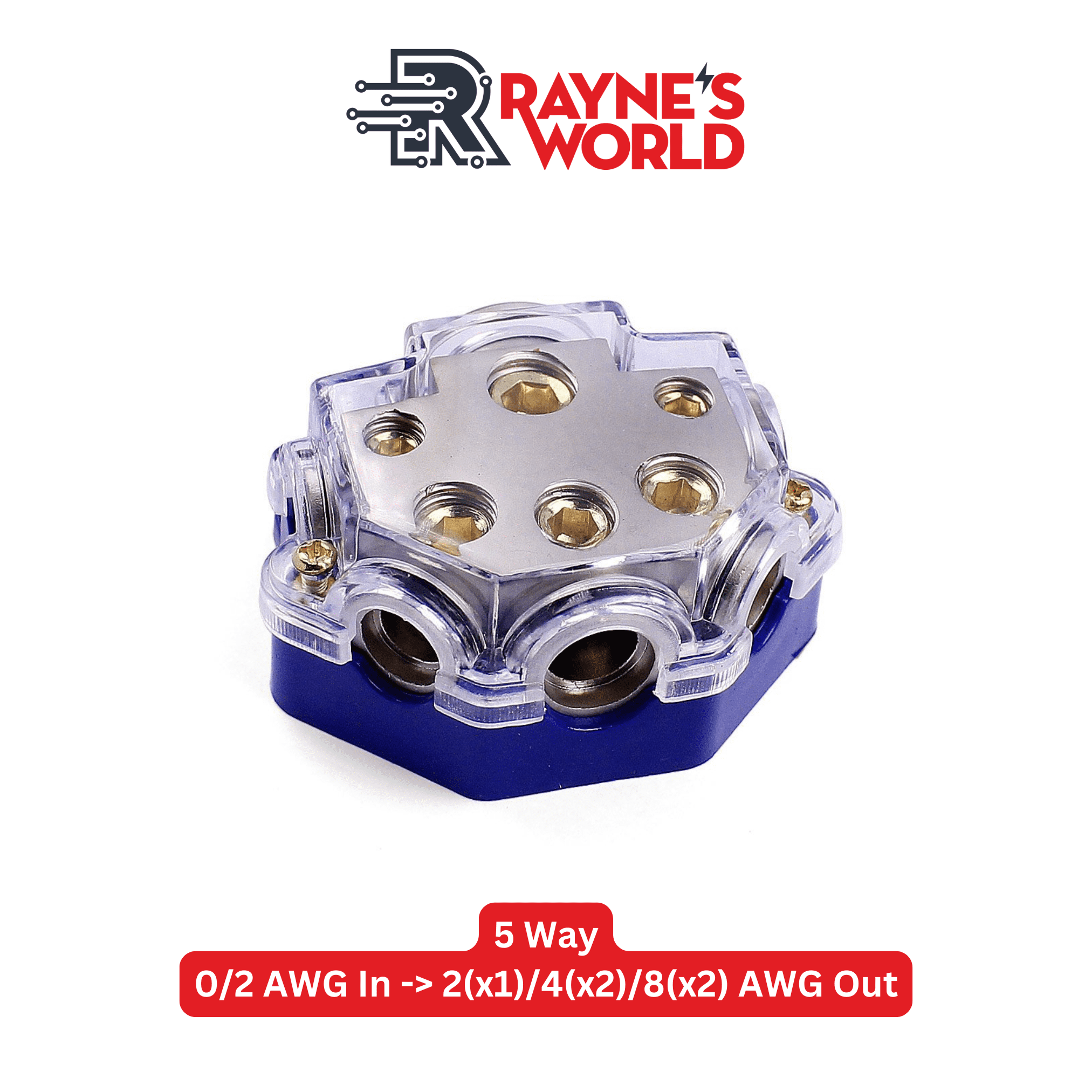 Rayne's World Gray 5 Way Power Distribution Block 0-4 AWG in 2-10 AWG ...