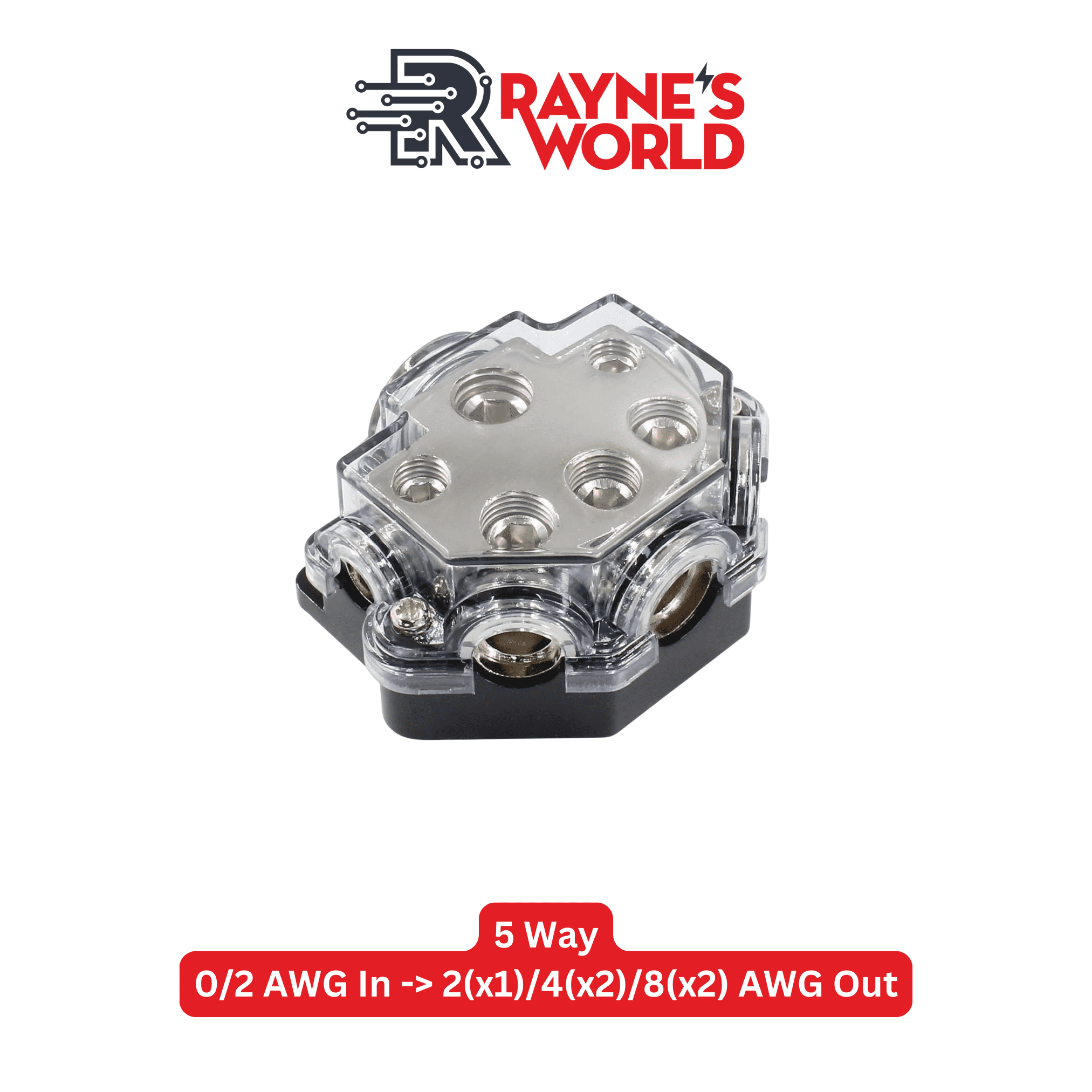 Rayne's World Gray 5 Way Power Distribution Block 0-4 AWG in 2-10 AWG ...