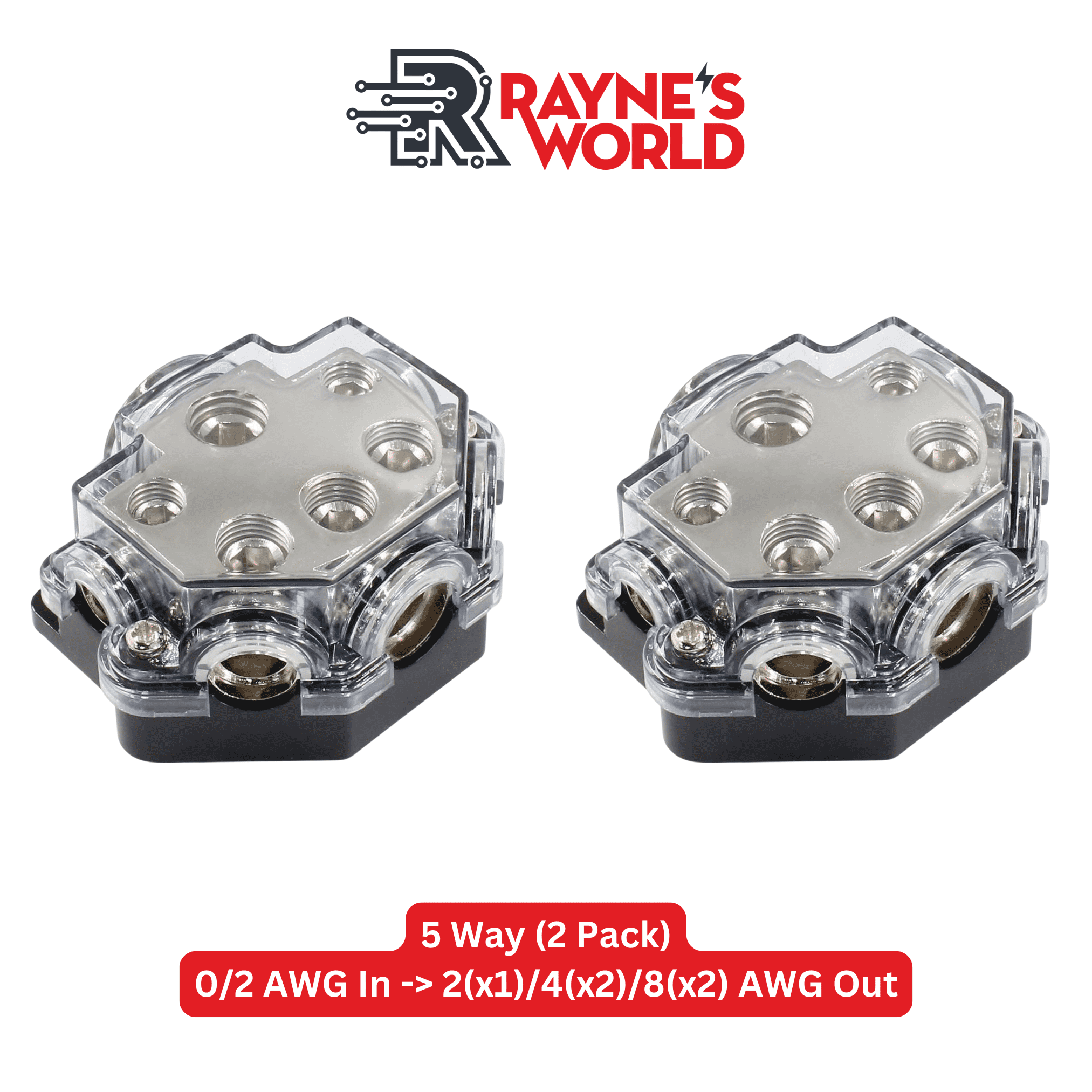 Rayne's World Gray 5 Way Power Distribution Block 0-4 AWG in 2-10 AWG ...