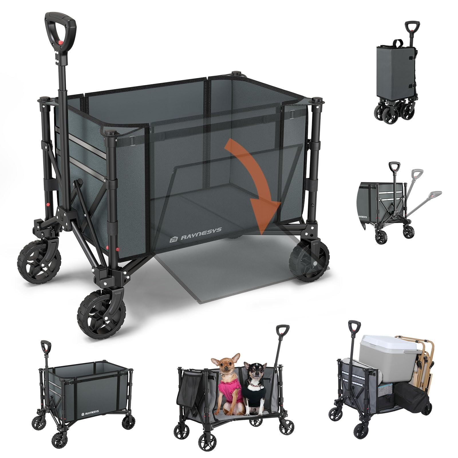 Raynesys Collapsible Wagon Cart, 220lbs 120L, Beach Garden Camping ...
