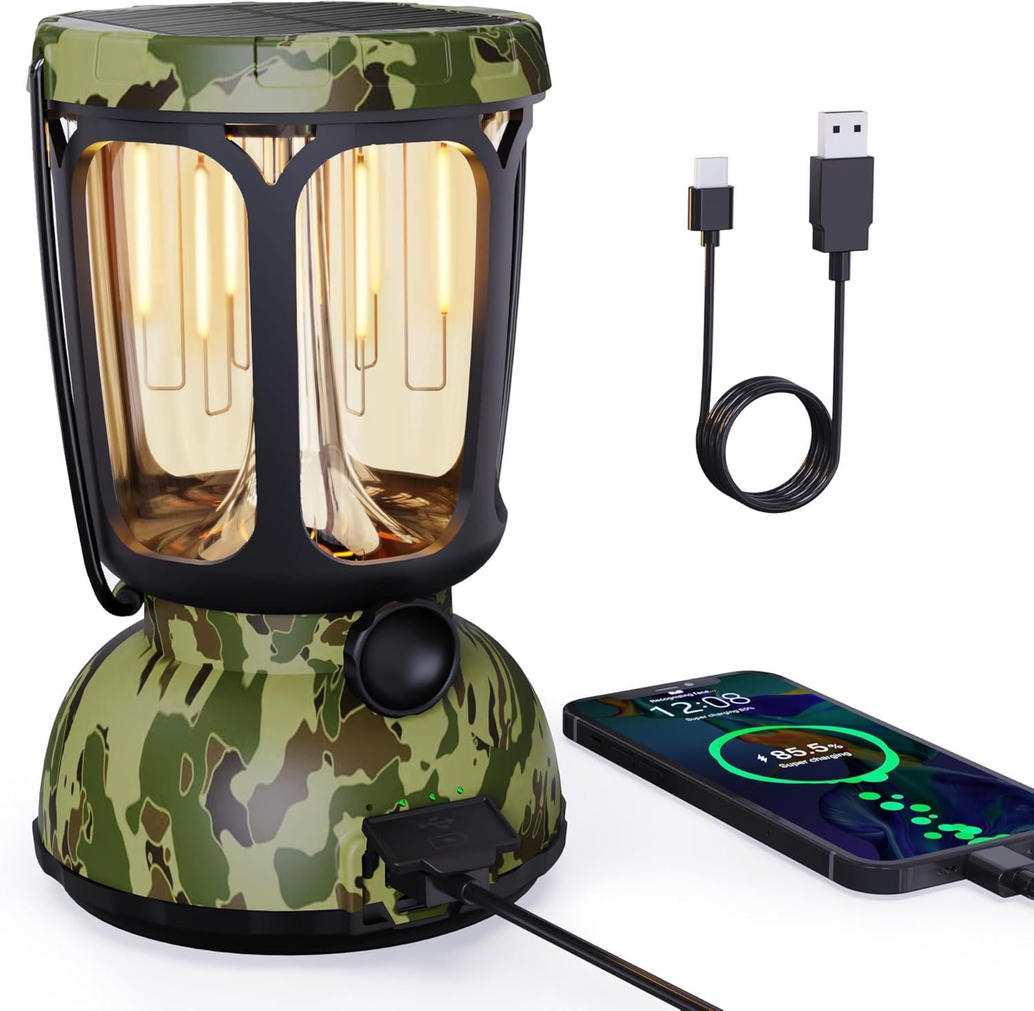 Raynic 6000 LED Camping Lantern, 650LM Hand Crank Solar Battery Powered ...