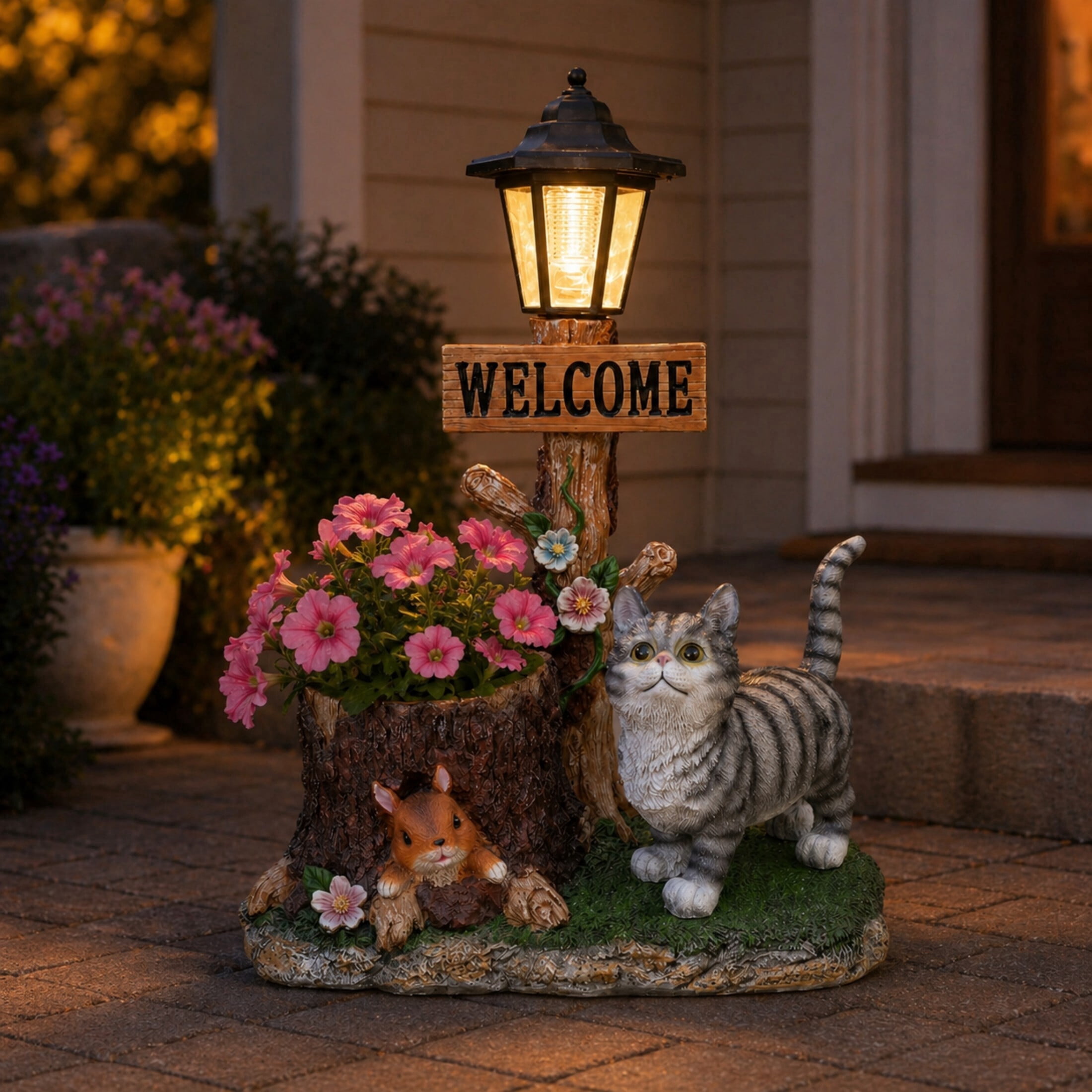 Rayocon Cat Garden Statue Planter, Solar Housewarming Resin Summer ...