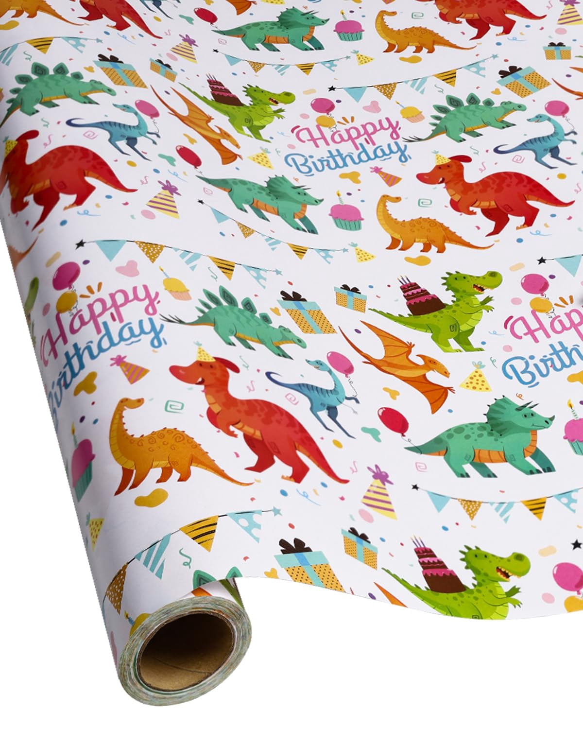 RayofSun Gift Paper VTF5 Roll,Cute Dinosaurs Happy Birthday Paper for ...