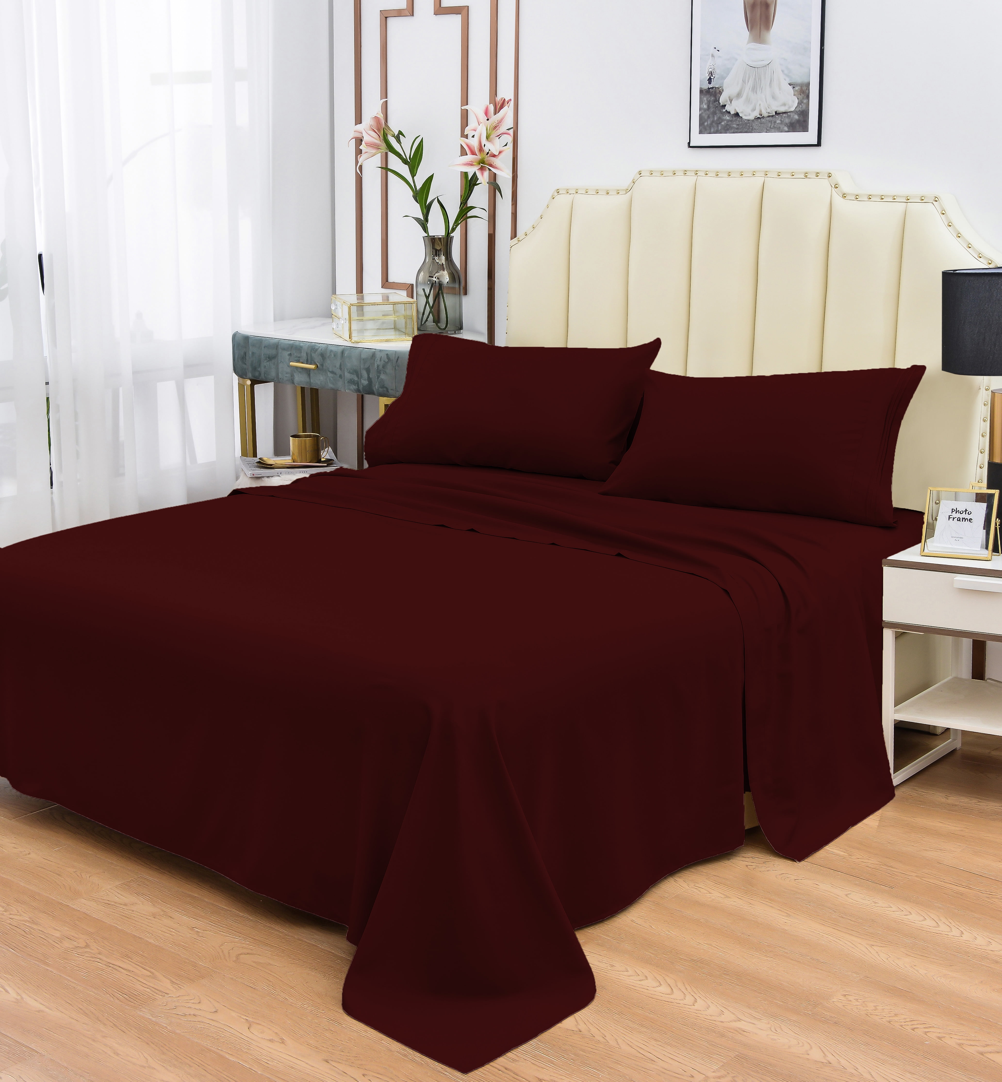Rayon Bamboo Sheets Set King Burgundy Sheets Deep Pocket 4 Piece ...