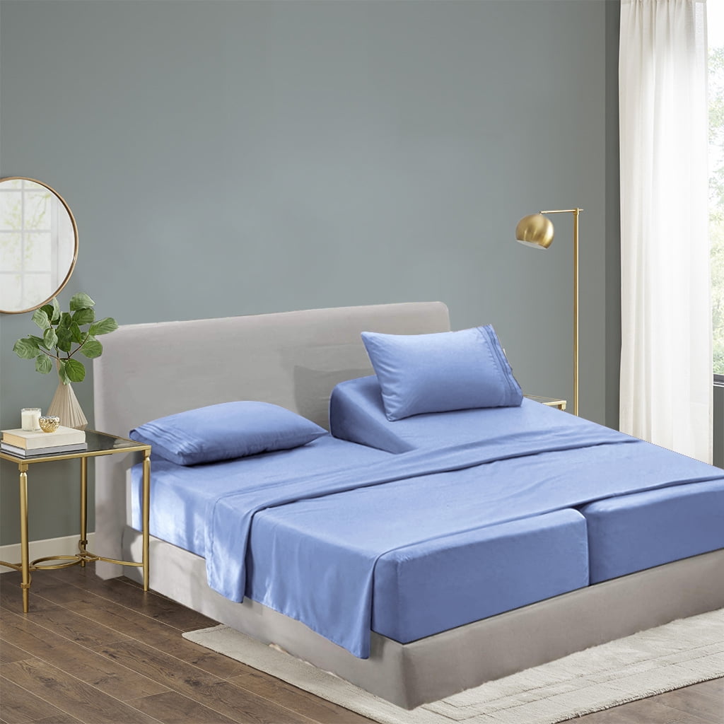 Rayon Bamboo Sheets Set Split King Blue Sheets Deep Pocket 5 Piece ...