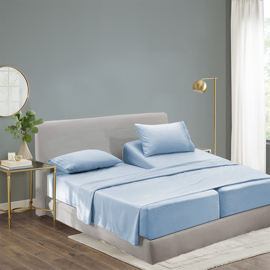 Rayon Bamboo Sheets Set Split King Light Blue Sheets Deep Pocket 5 ...