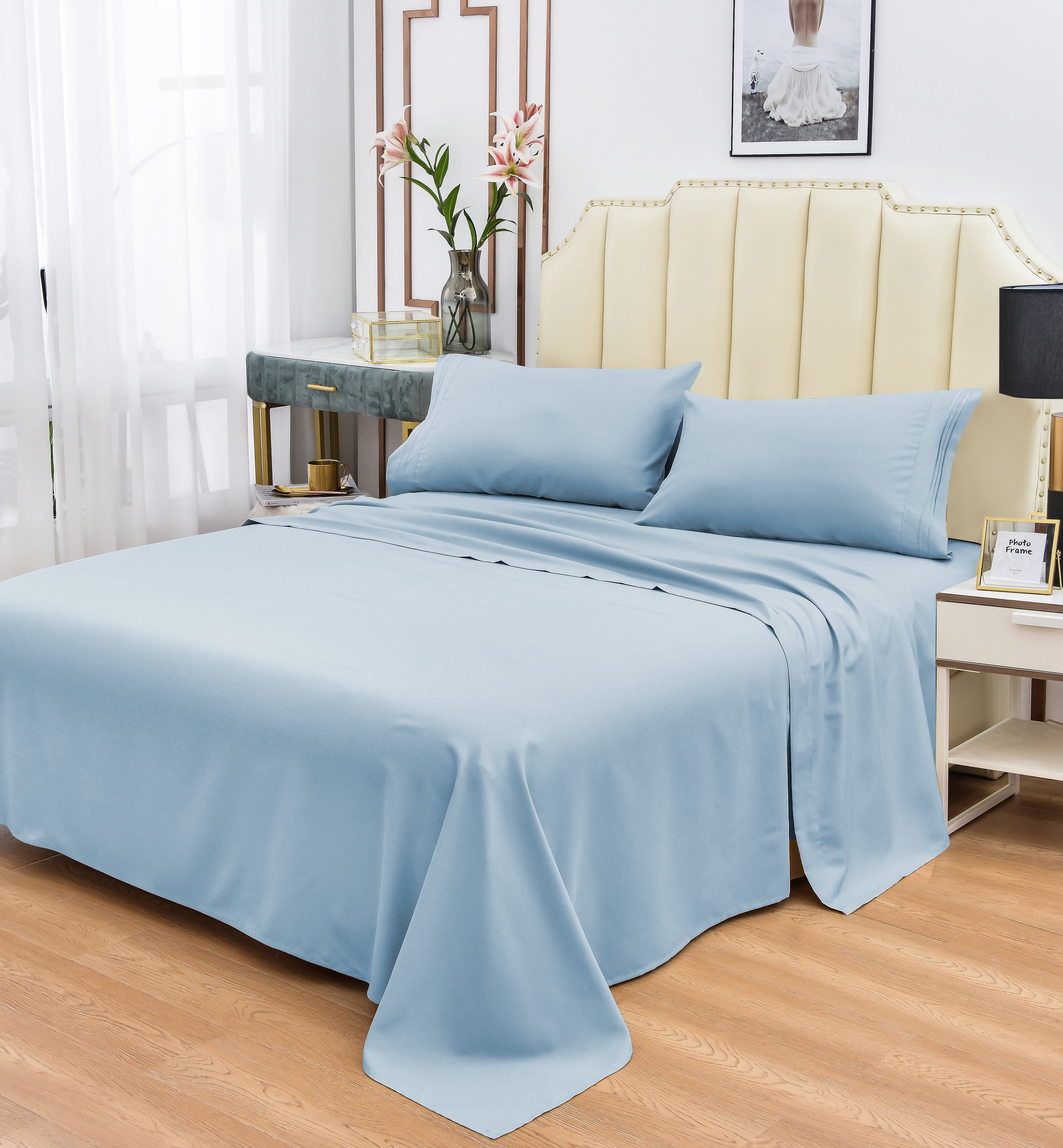 Rayon Bamboo Sheets Set Twin Light Blue Sheets Deep Pocket 3 Piece ...
