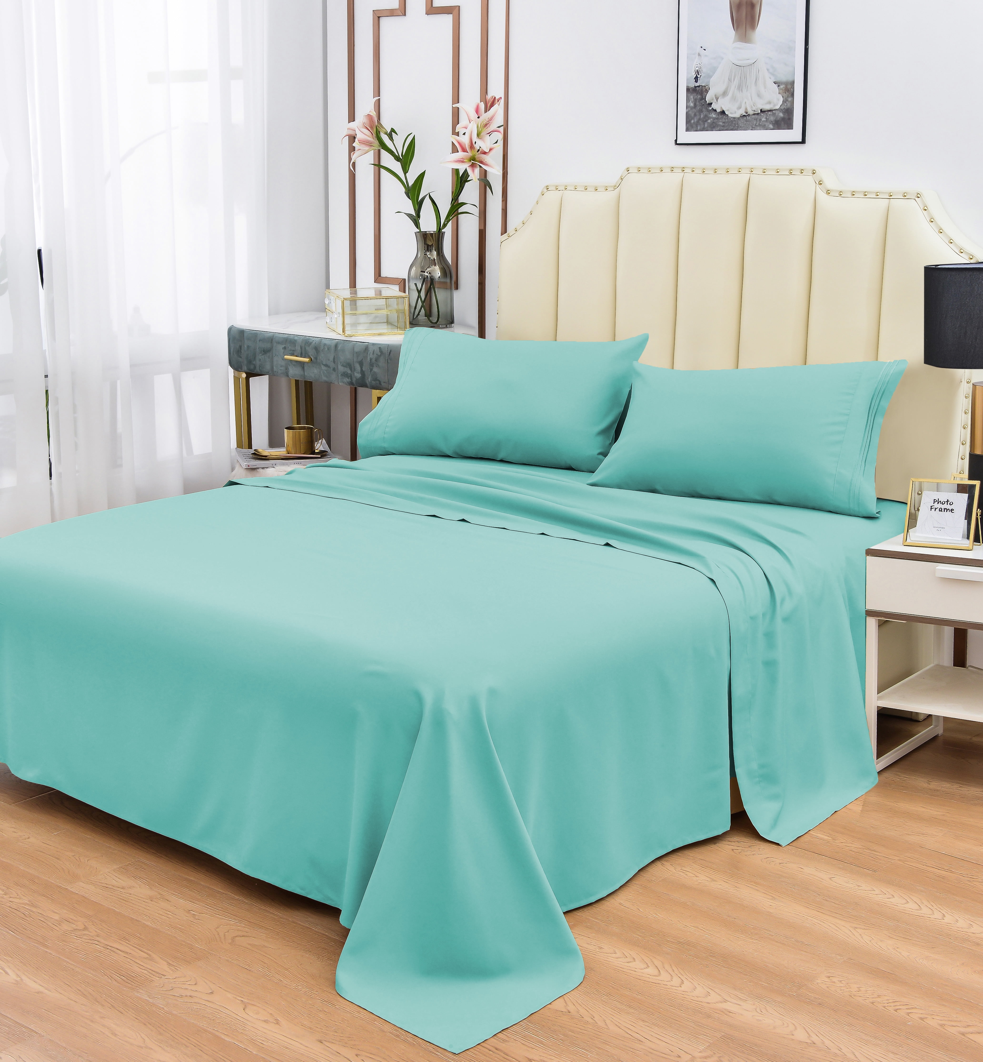 OKAO Home Goods Bamboo Rayon Sheets Twin XL Aqua, Deep Pocket, 3 Piece ...