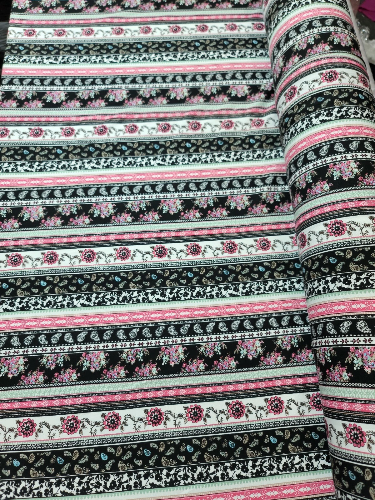 Rayon Challis Fabric By The Yard Multicolor Floral Flower Pink Black ...