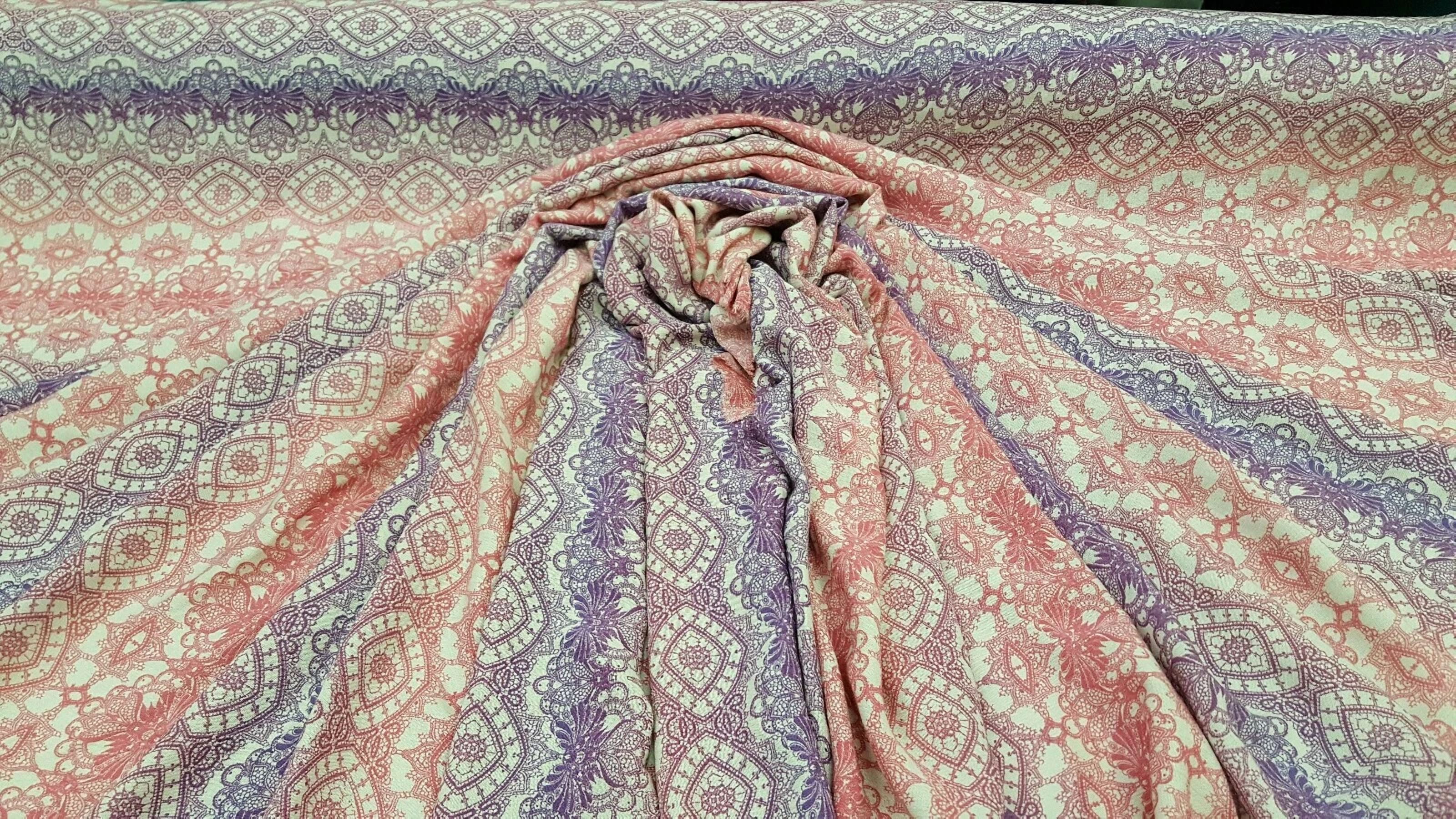 Rayon Challis Ikat Lavender Pink Off White Crepe Rayon Fabric By The ...