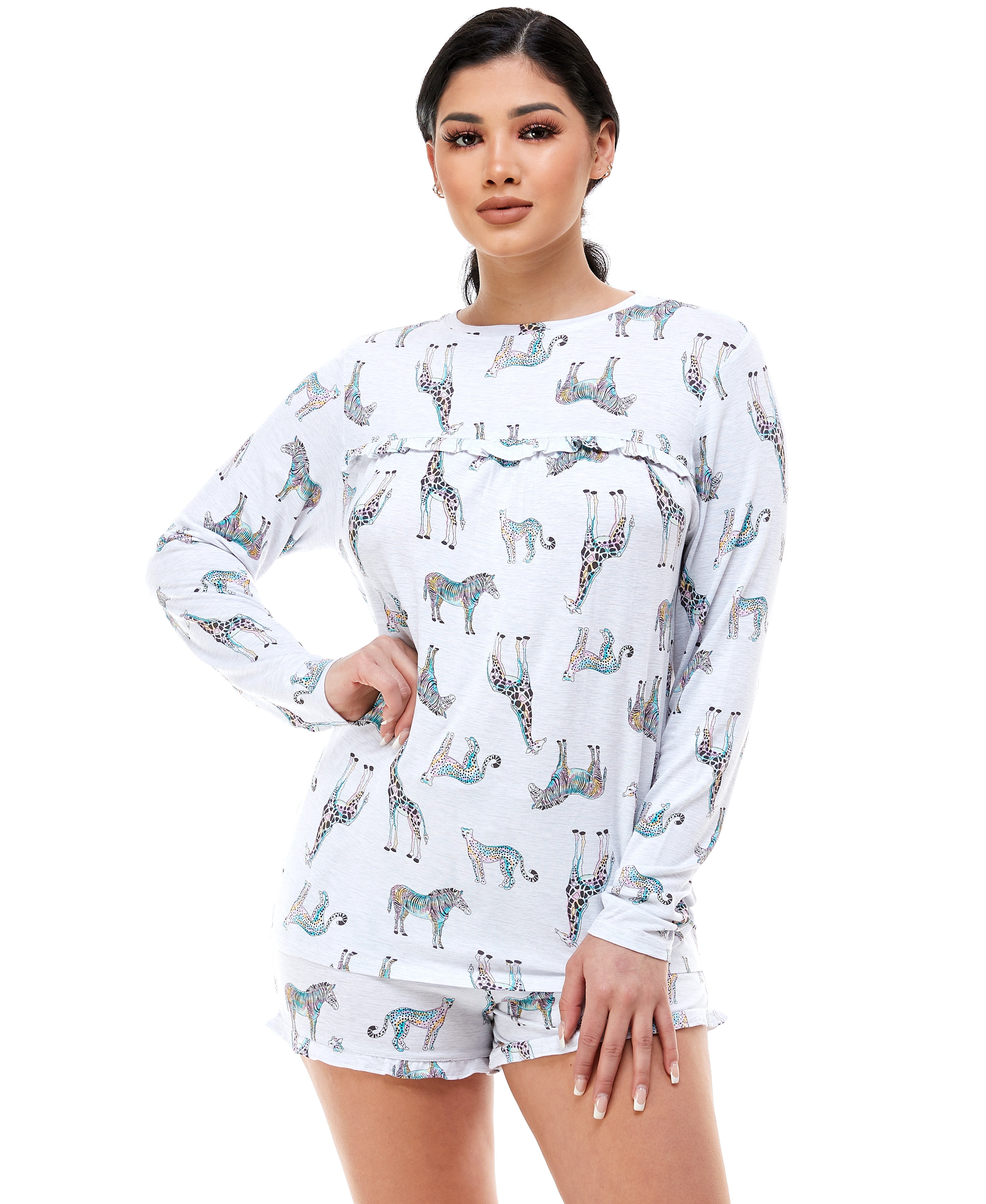 Emerson Road NYC Junior Woman's Rayon Span Petite Ruffle Pj Set, Safari ...