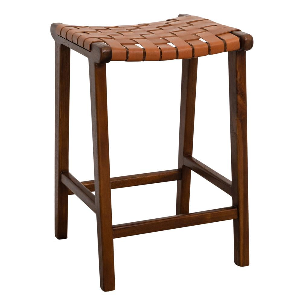 Rayong Mid-Century Modern Saddle Genuine Leather Counter Stool in Tan ...