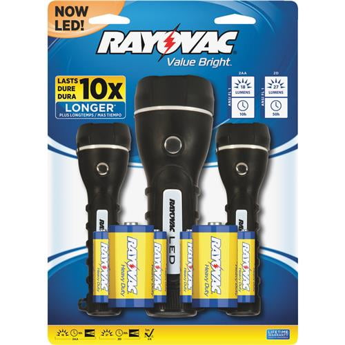 Rayovac Brite Essentials Rubber LED Flashlight Set 3PK RBR, Each ...