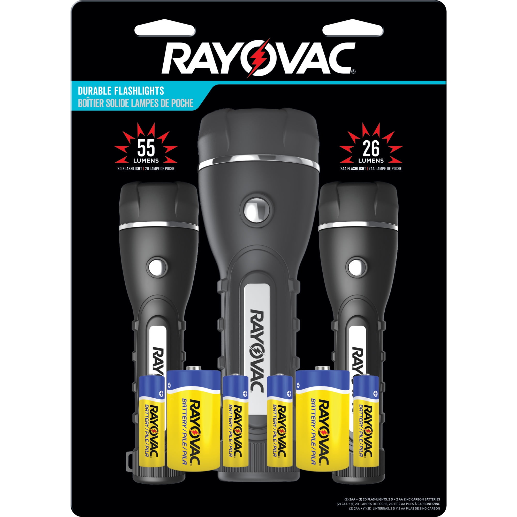 Rayovac Brite Essentials Two AA and Two D Robust Rubberized LED ...