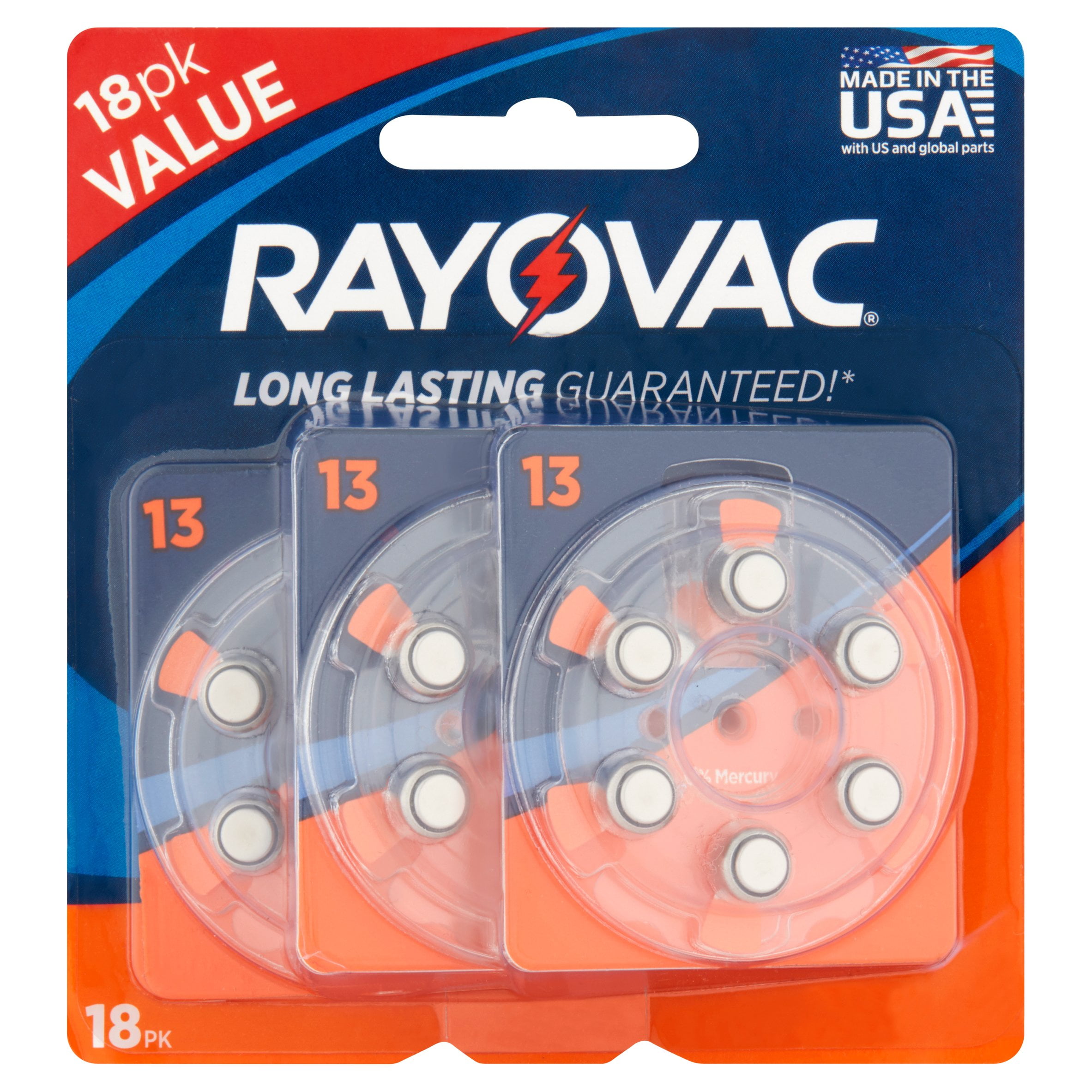 Rayovac Hearing Aid Battery Size 13, 18-Count, L13ZA-18ZMB - Walmart.com