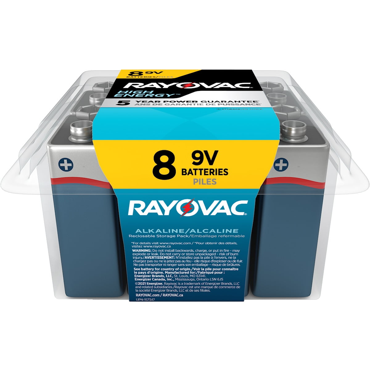 Rayovac High Energy 9V Batteries (8 Pack), Alkaline 9 Volt Batteries ...