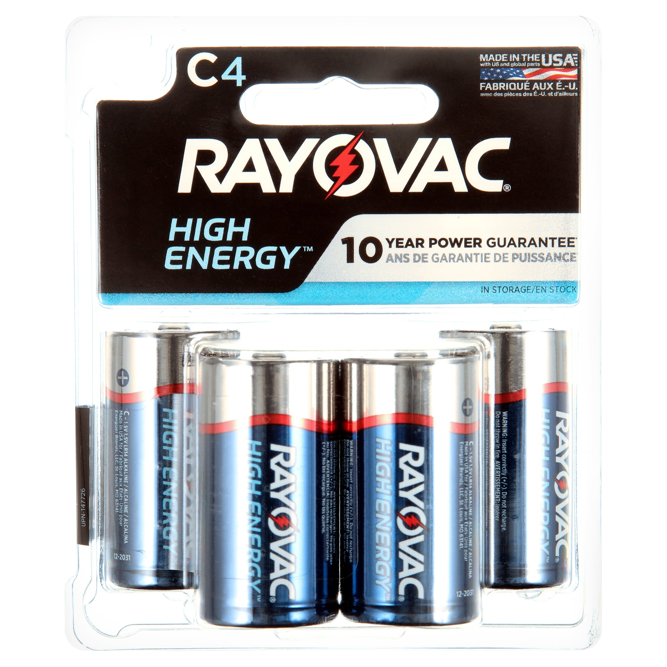 Rayovac High Energy C Batteries 4 Pack, Alkaline C Cell Batteries for ...