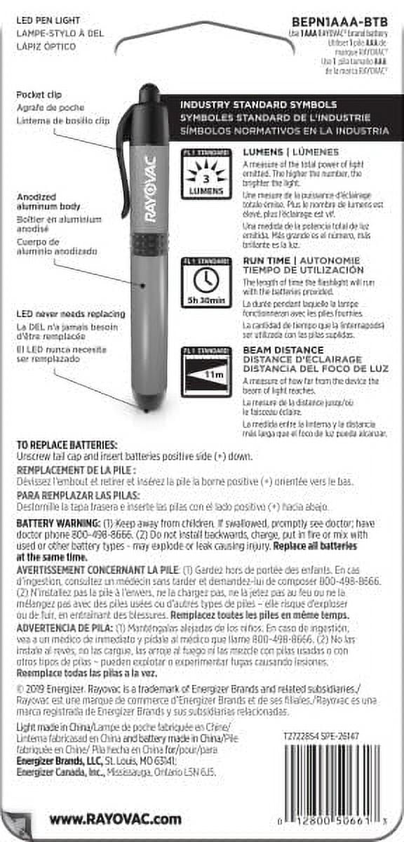 Rayovac LED Pen Light, Pocket Clip and 1 AAA - Walmart.com