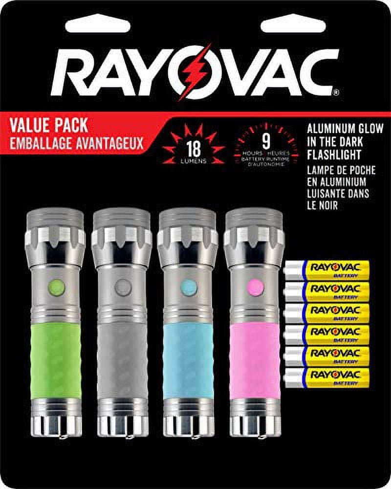 Rayovac Mini LED Flashlight 4 Pack with Glow in the Dark Rubber Grip ...