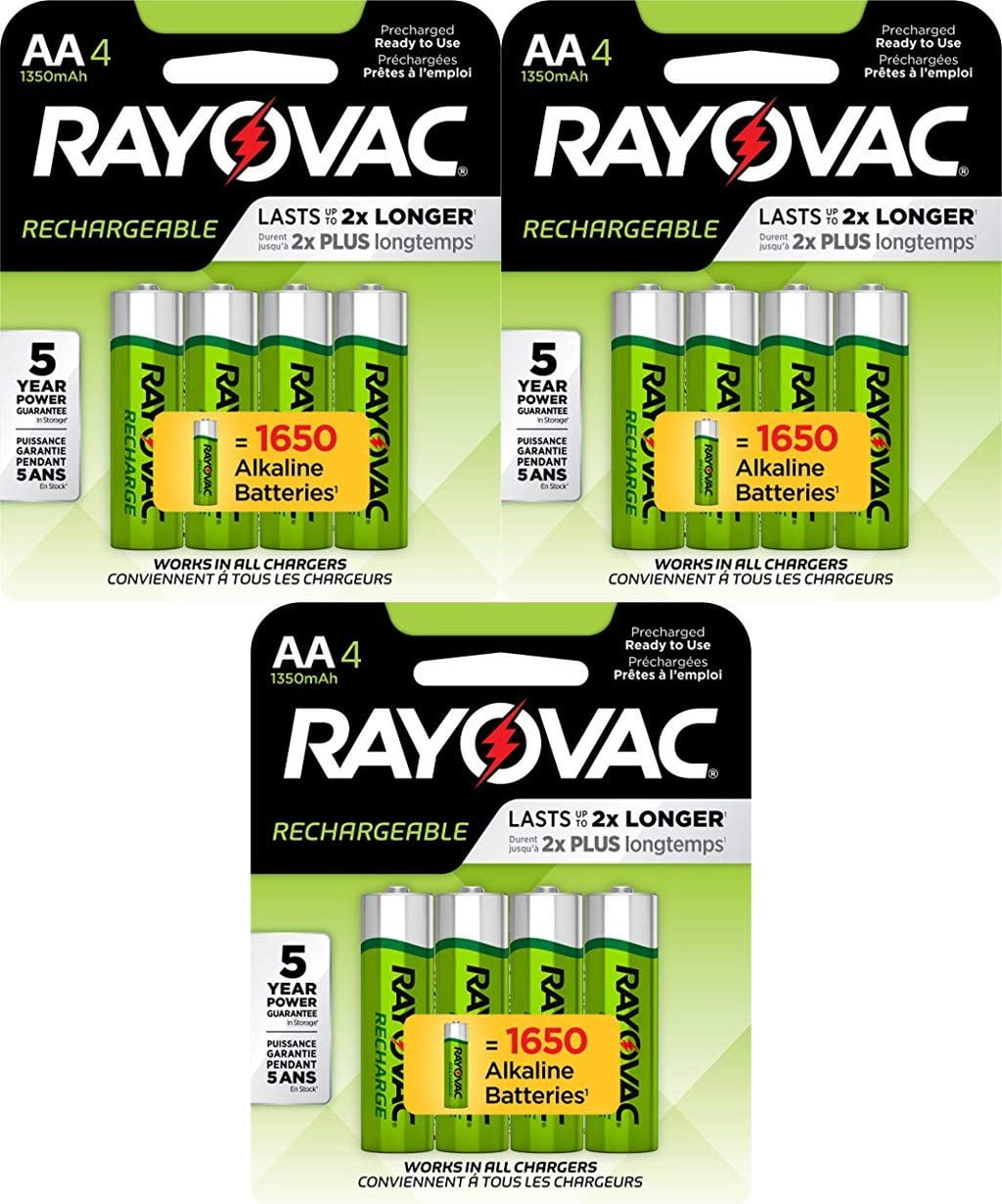 Rayovac Rechargeable AA Batteries, 1350mAh NiMH, 12 Pack (3x4 ...