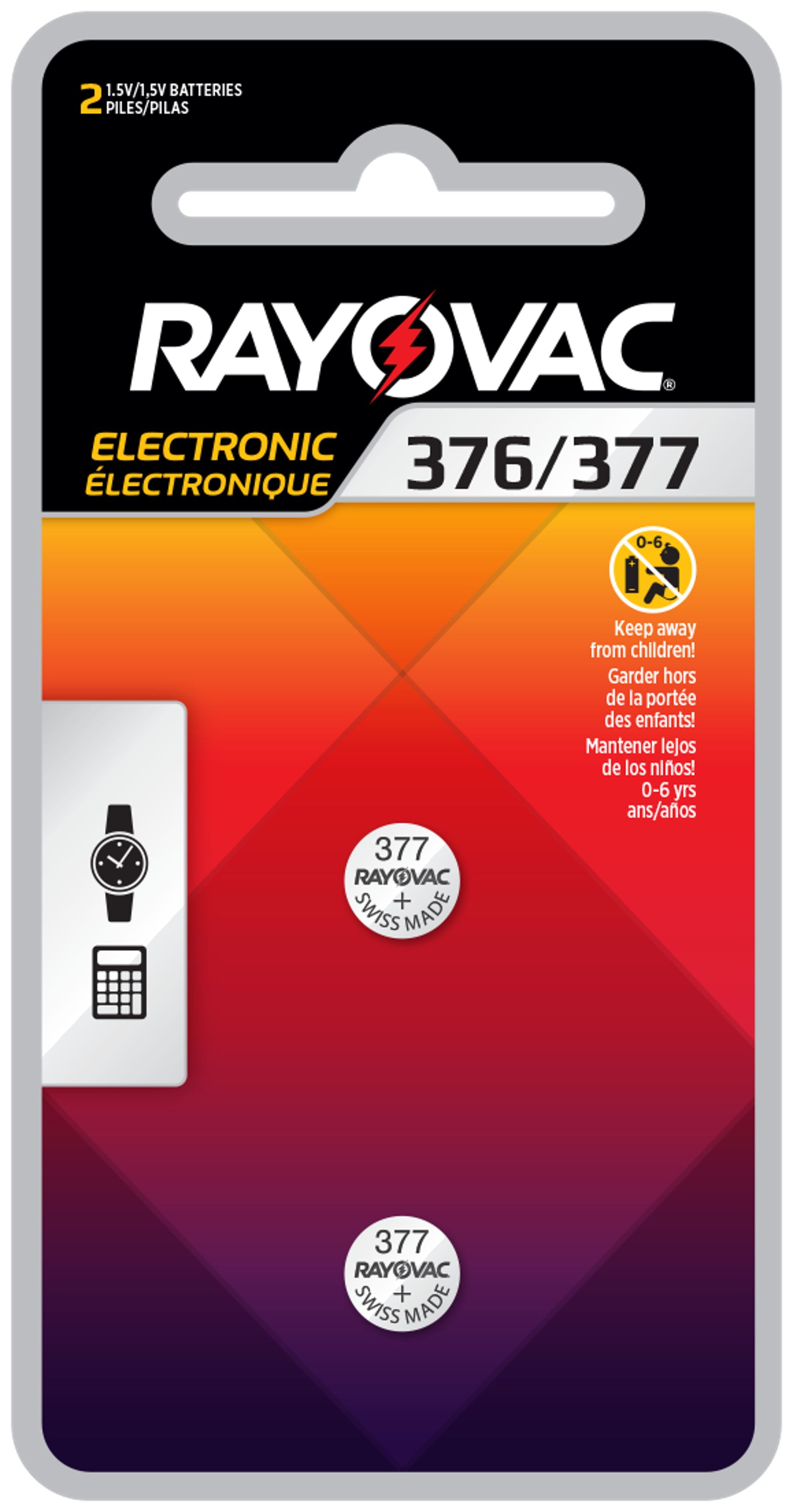 Rayovac Specialty Silver 376/377 Mercury Free Batteries, 2-Pack ...