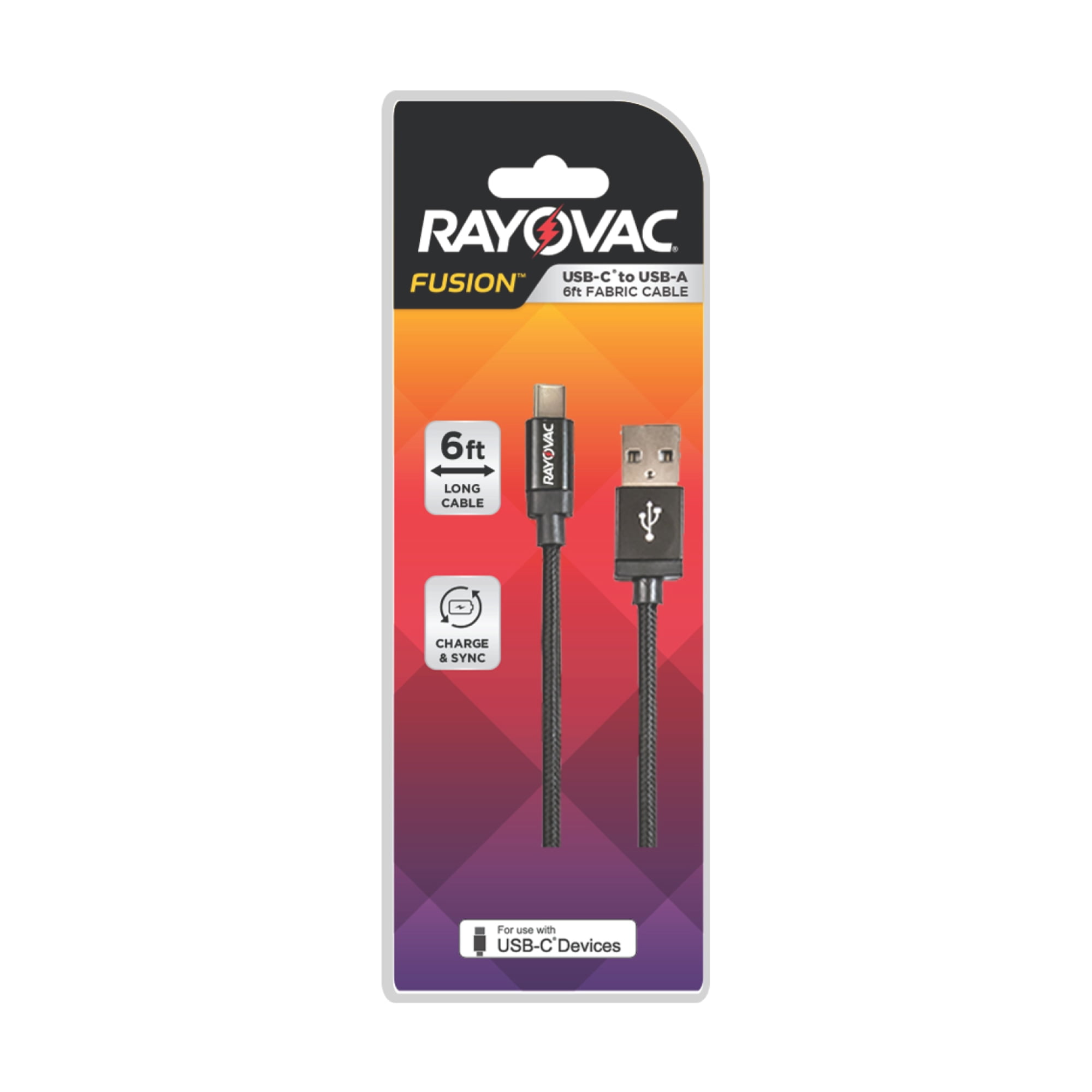 Rayovac USB-C To USB-A Cable, 6', Black, RV2416 - Walmart.com