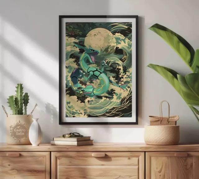 Rayquaza Pokemon Poster, Japanese Mythical Art Style, Sky & Dragon Type ...