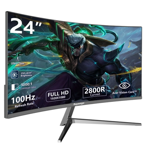 Raywego 24 Inch Curved Computer Monitor, FHD 1080P 100Hz Desktop ...