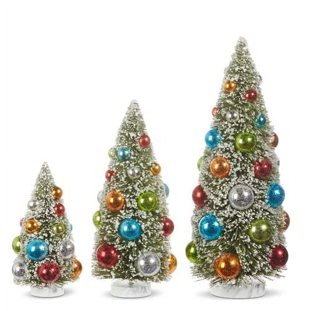 Raz 2023 Vintage Farmhouse 12" Snowy Bottle Brush Trees With Ornaments ...